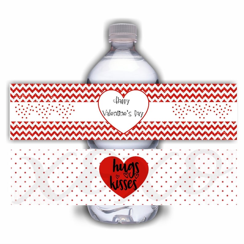 Valentine Day Red Heart Chevron Water Bottle Labels Class Party Favors ...