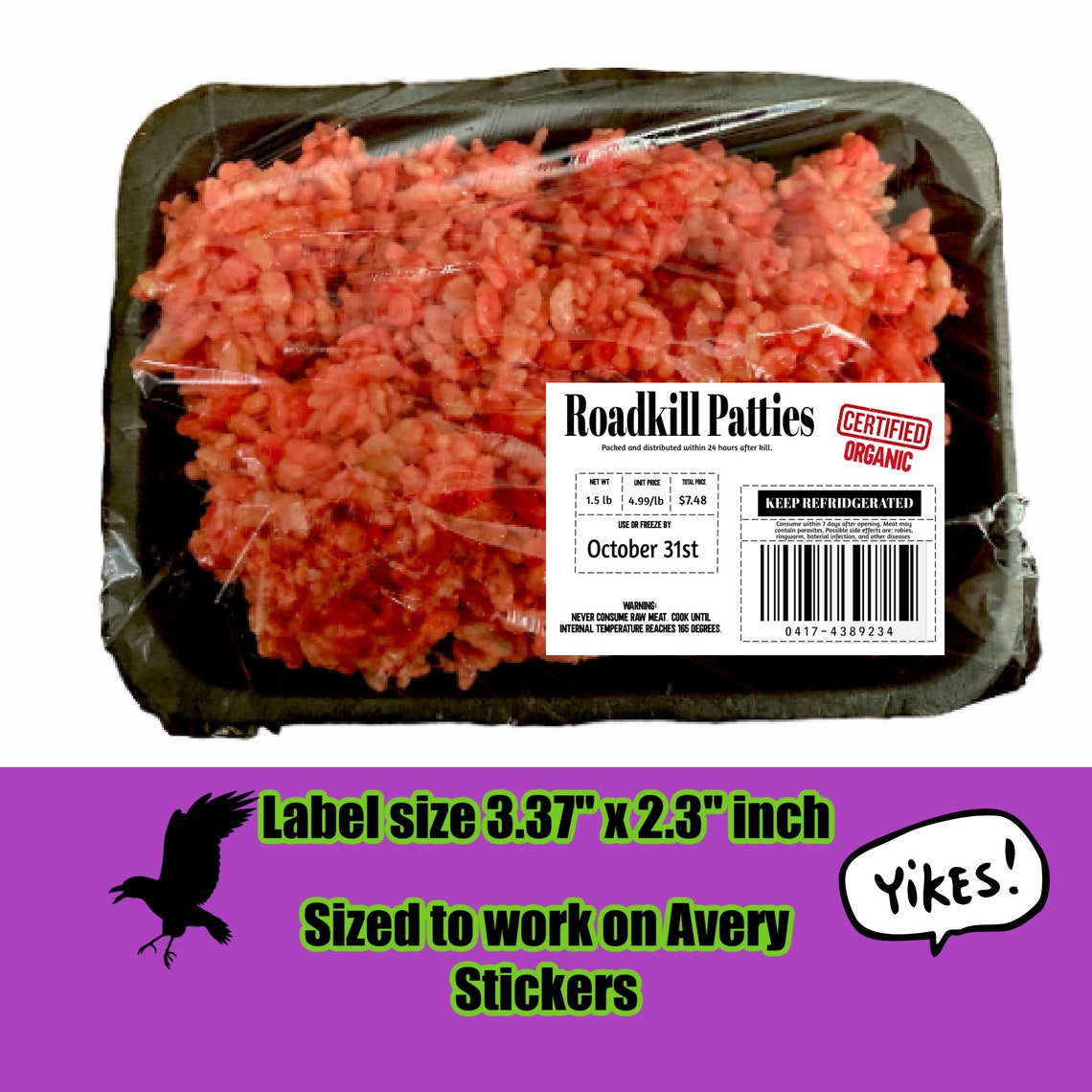Printable Roadkill Pattie Labels, Instant Download Meat Labels ...