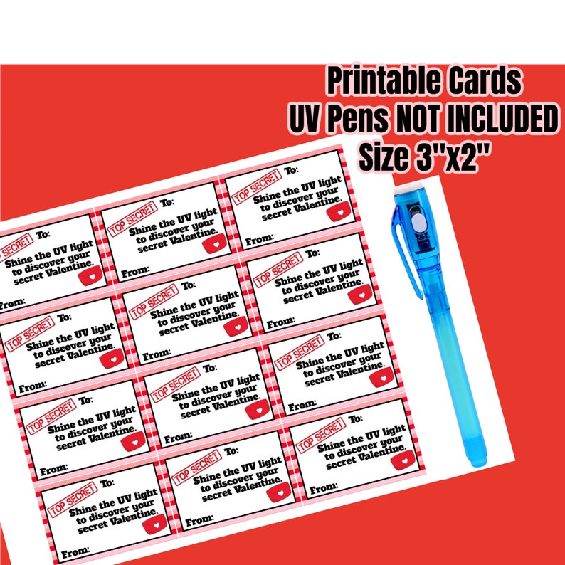 Top Secret Valentine Cards, Uv Pen Cards, Invisible Ink Cards, Non Food ...