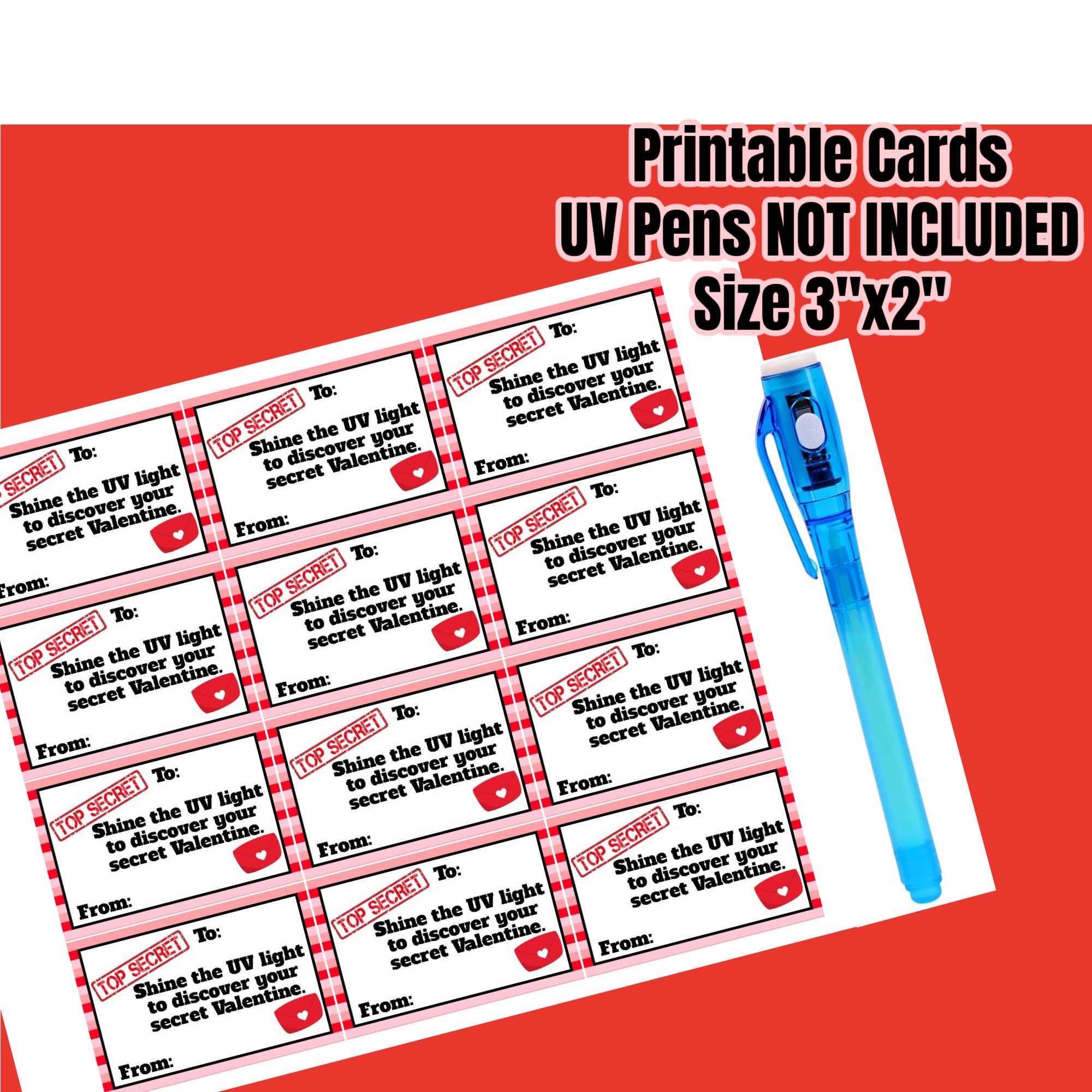 Top Secret Valentine Cards, Uv Pen Cards, Invisible Ink Cards, Non Food ...