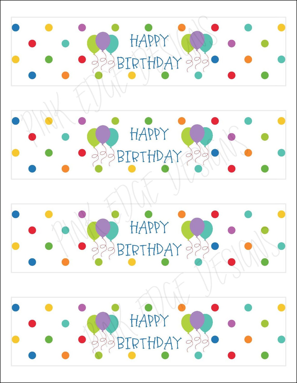 Happy Birthday Water Bottle Label Wrapper Digital Download Etsy
