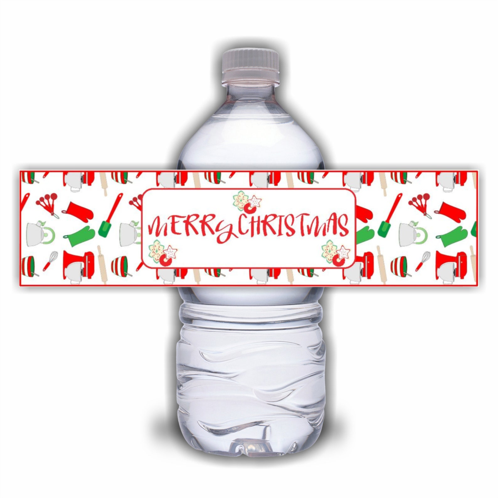 Baking Christmas Water Bottle Label Wrapper, Printable Digital Download ...