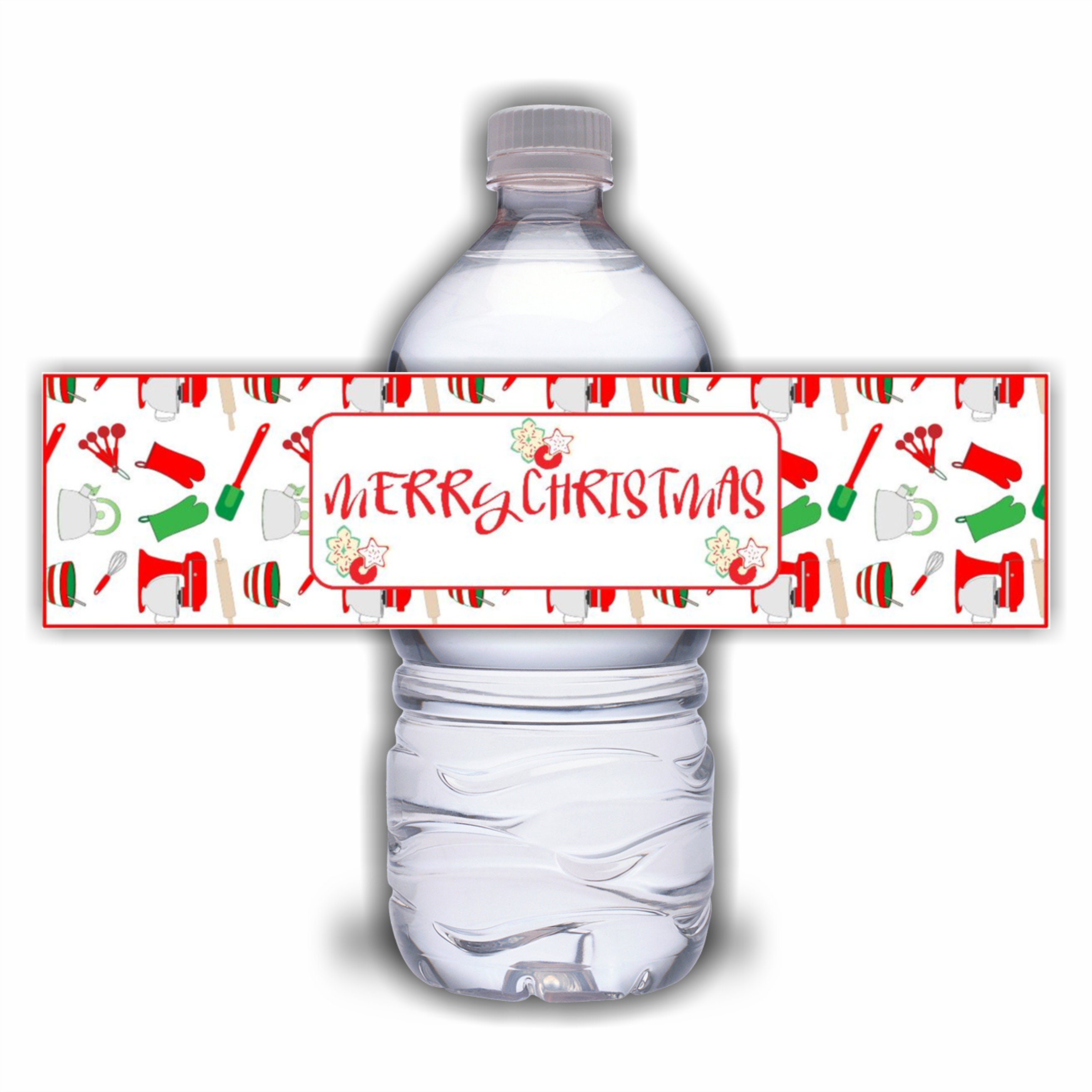 Baking Christmas Water Bottle Label Wrapper, Printable Digital Download ...