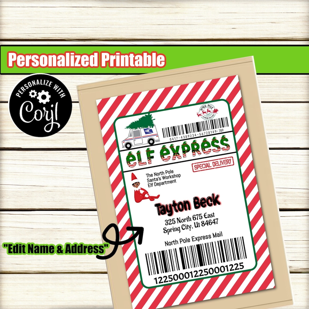 Editable Elf Mail, North Pole Shipping Label, Shipping Label Template ...