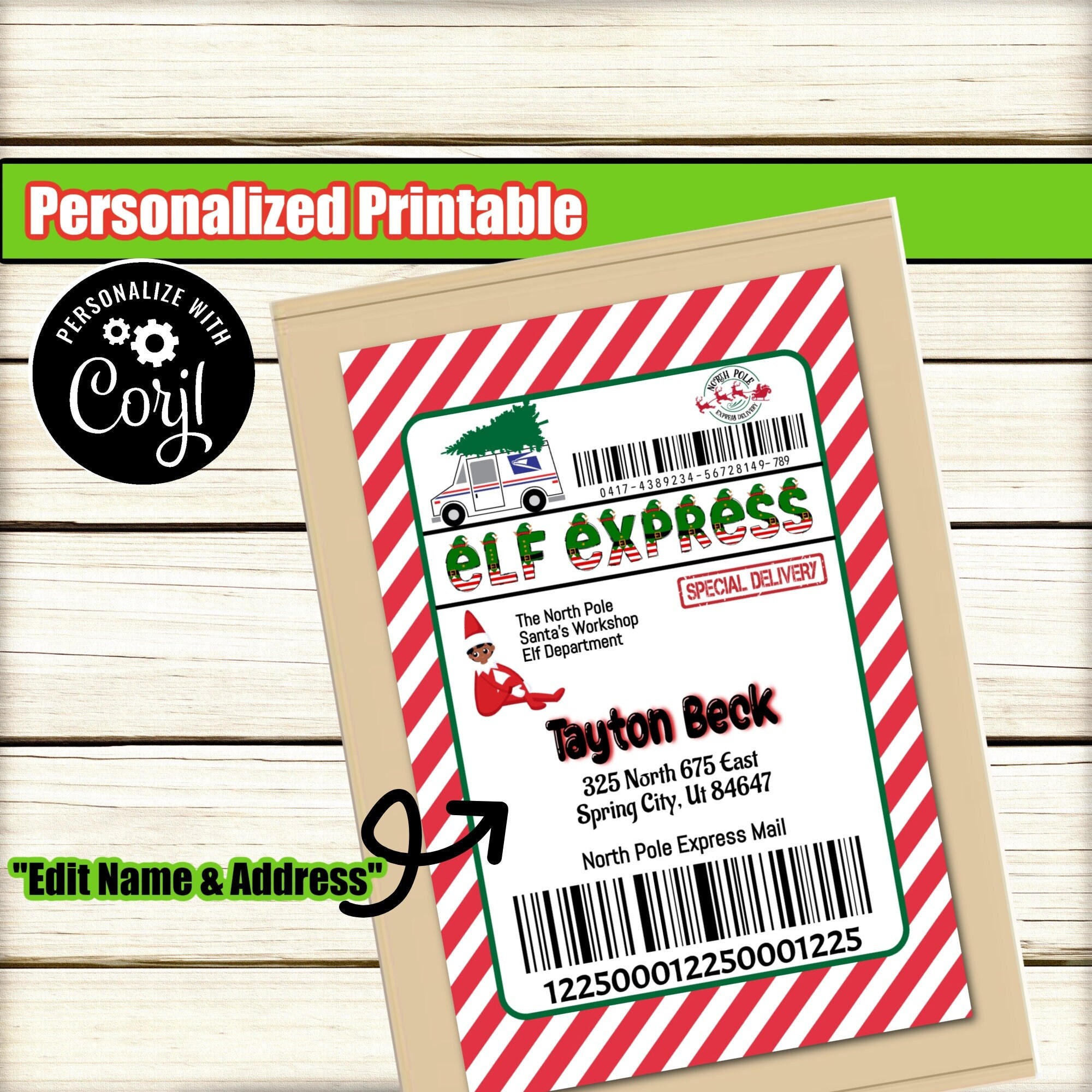 Editable Elf Mail, North Pole Shipping Label, Shipping Label Template ...