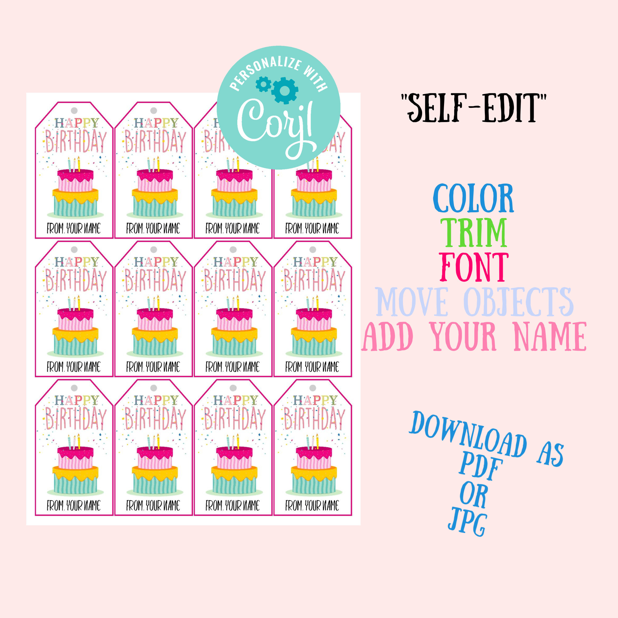 Happy Birthday Tags Editable Birthday Tag Labels Birthday Tags Birthday ...