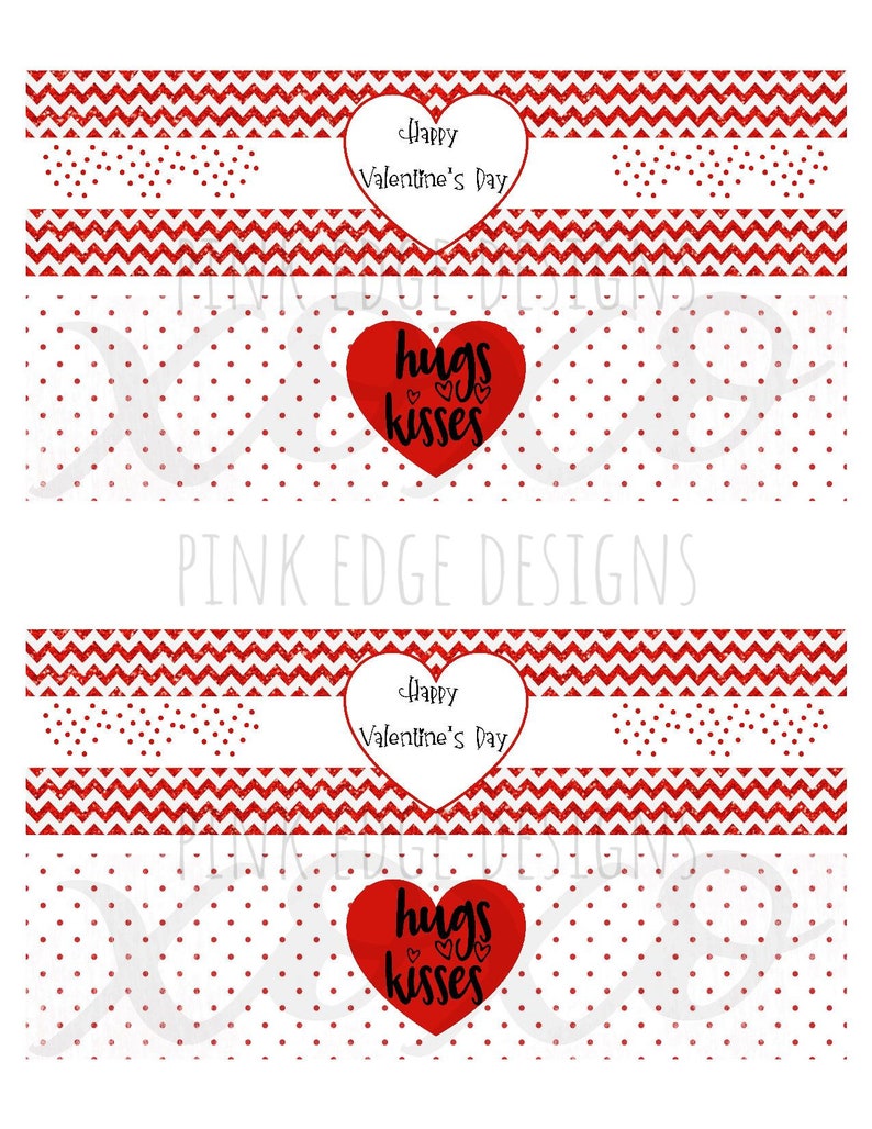 Valentine Day Red Heart Chevron Water Bottle Labels Class Party Favors ...