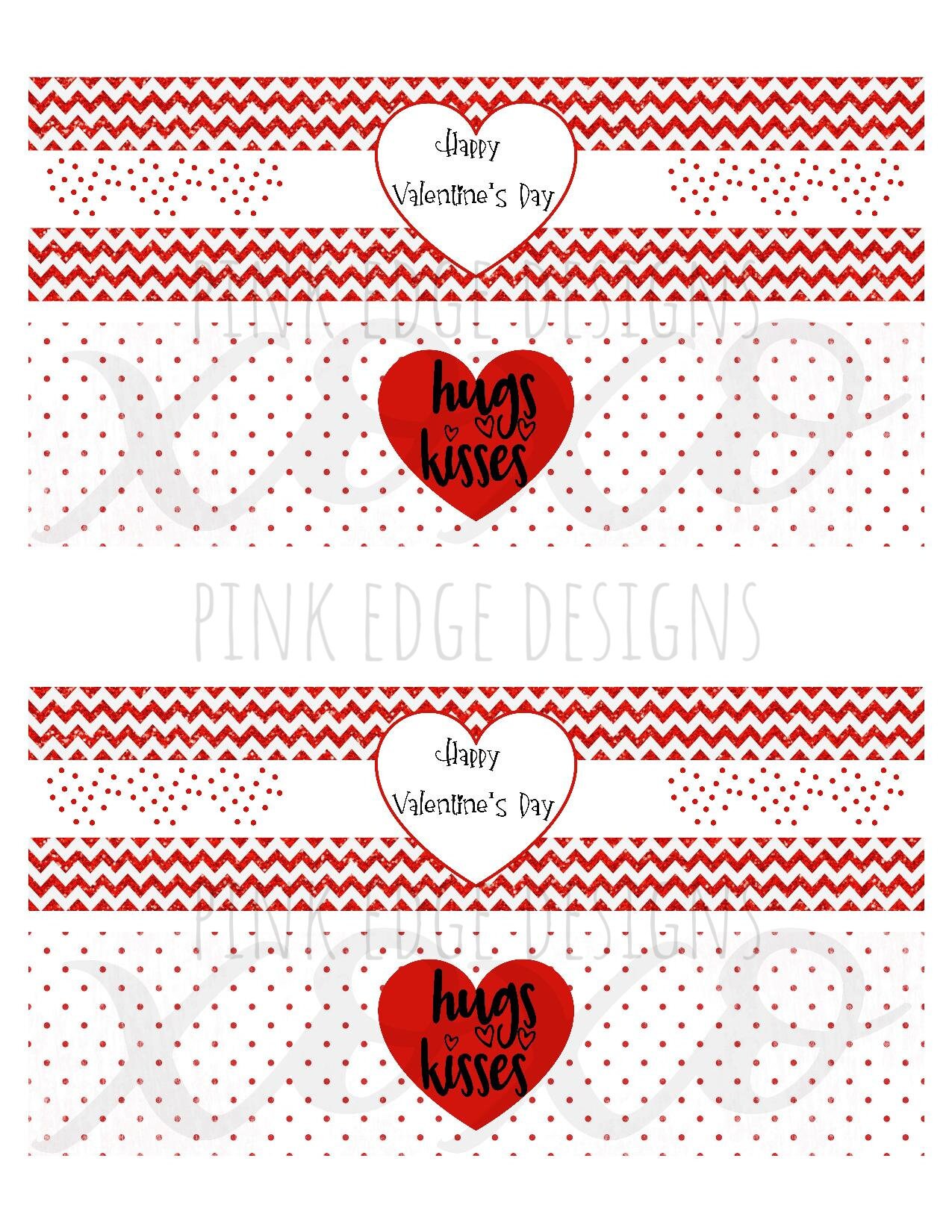 Valentine Day Red Heart Chevron Water Bottle Labels Class Party Favors ...