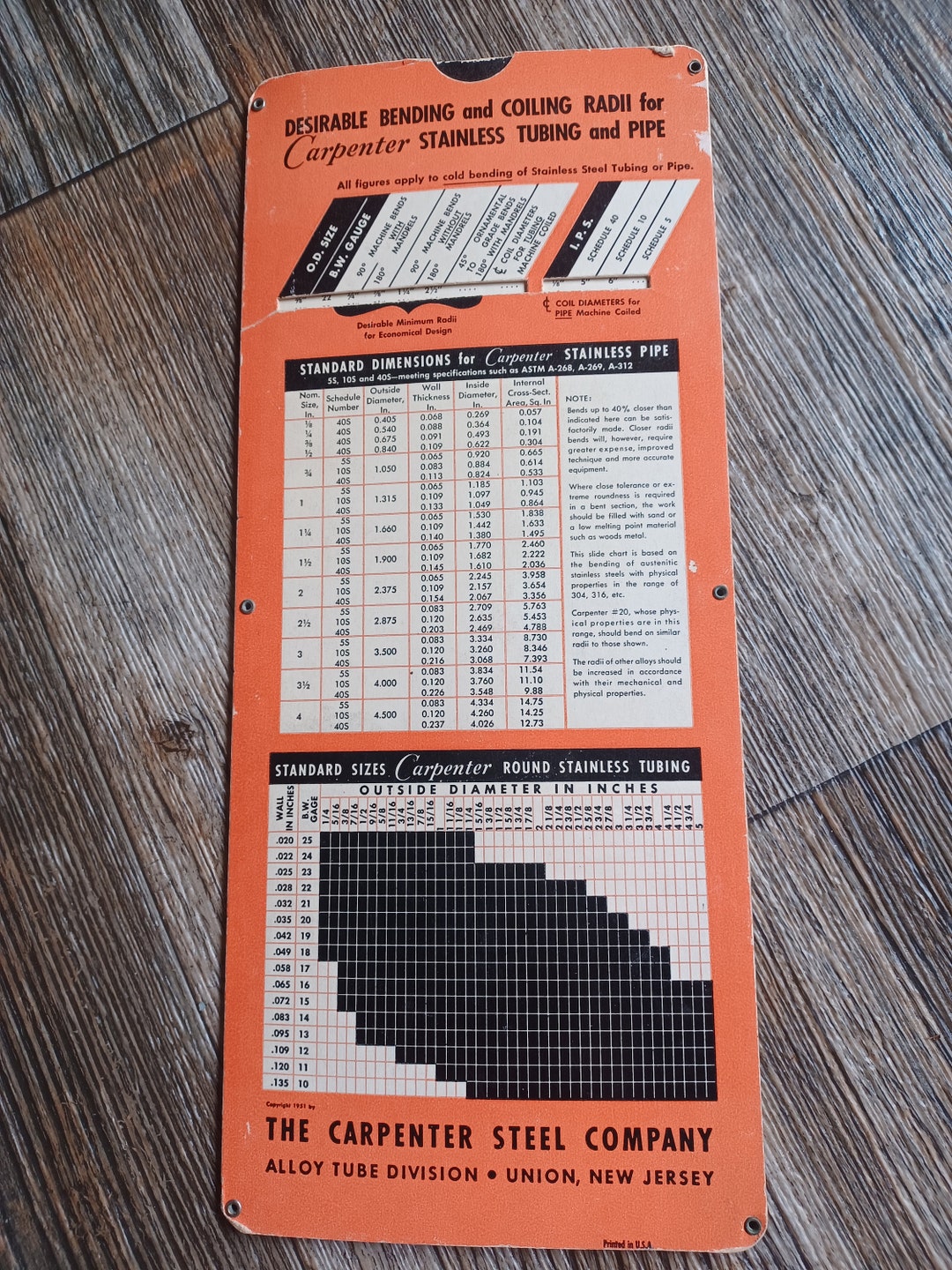 1953 Carpenter Stainless Tubing Slide Ruler - Etsy