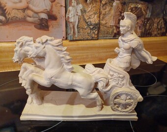 L Toni Roman Gladiator in Chariot W/rearing Horses Shield Signed Sword ...