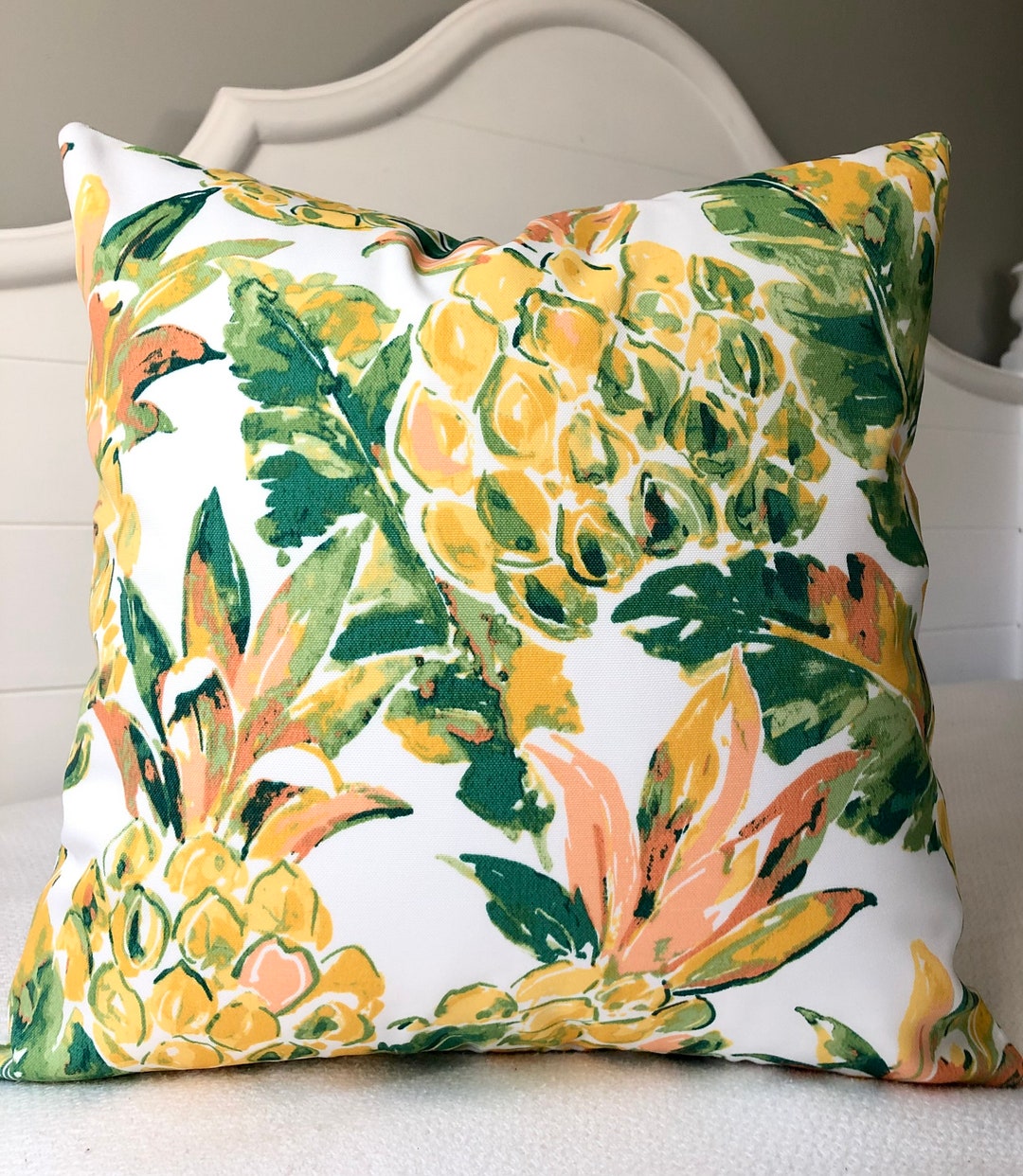 Yellow Pineapple Outdoor Pillow Cover: Tropical Print Throw Pillow ...