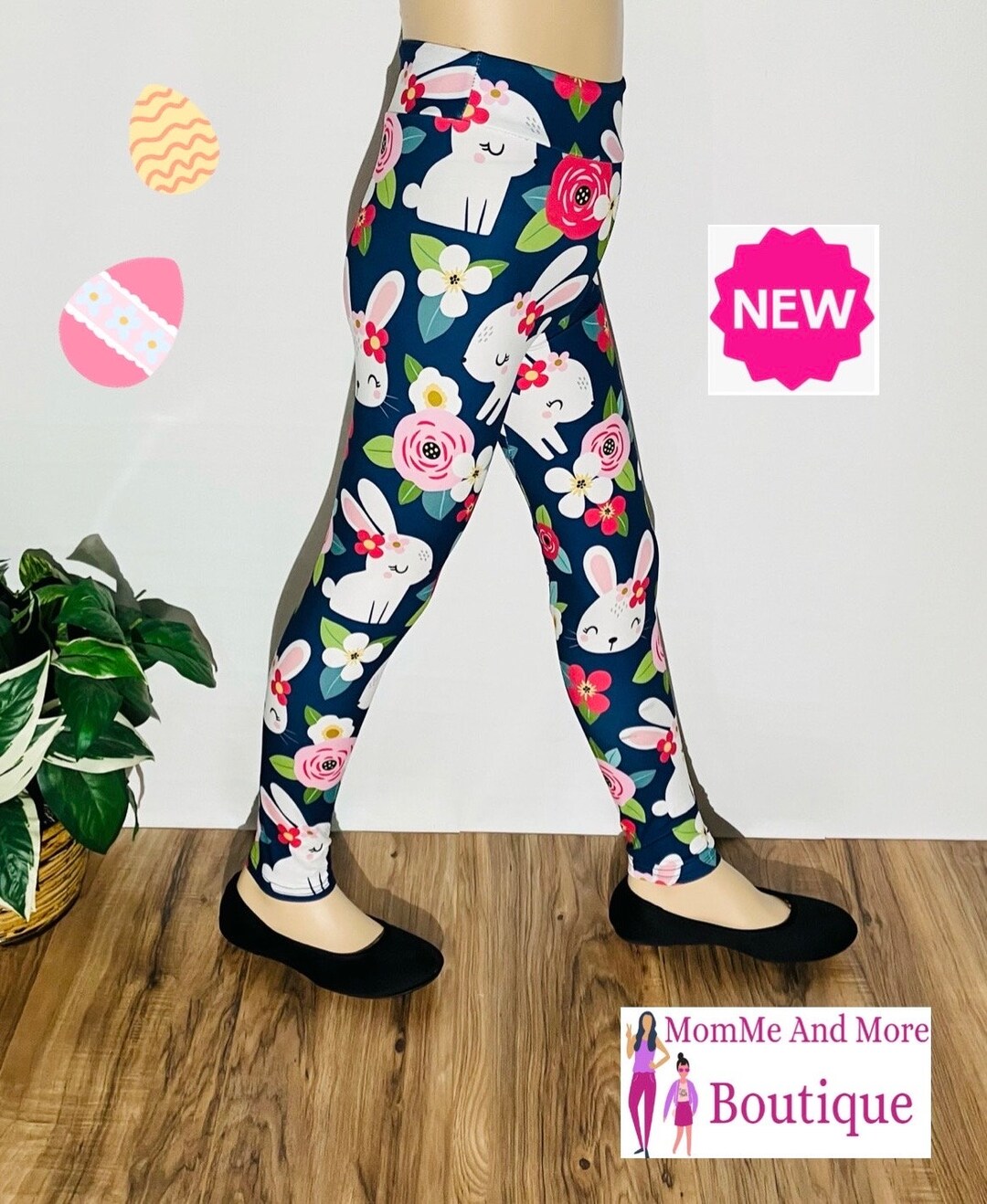 NEW S/L Girls Easter Leggings, Easter Bunny Pink Flowers Leggings, Kids ...