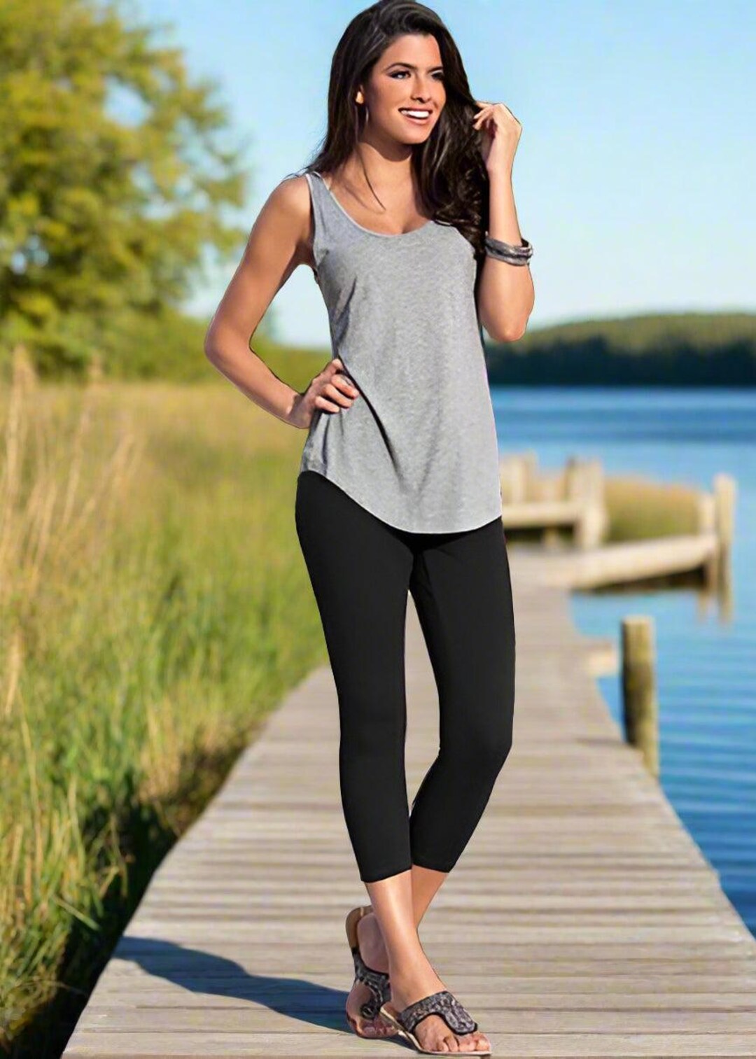 NEW Womens Black Capri Leggings, Solid Black Leggings, Soft Yoga Pants ...