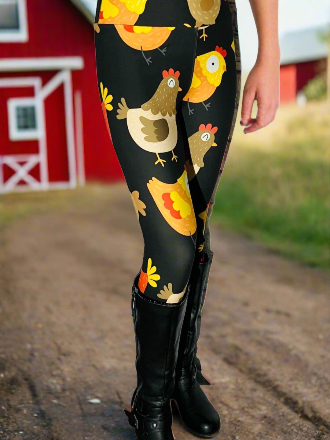 NEW Womens Chicken Rooster Leggings, Farm Animal Leggings, Yoga Waist ...