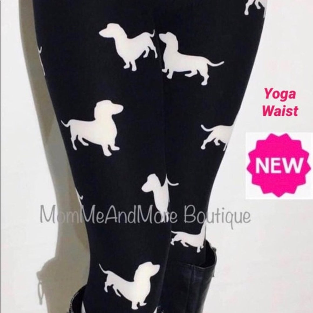 NEW Womens OS/PLUS Dachshund Dog Leggings, Soft Yoga Pants, Footless ...