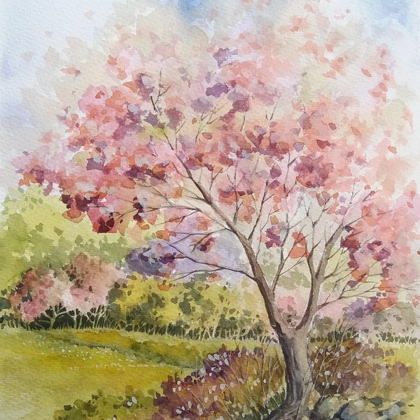 Pink Blossom Tree Painting - Etsy