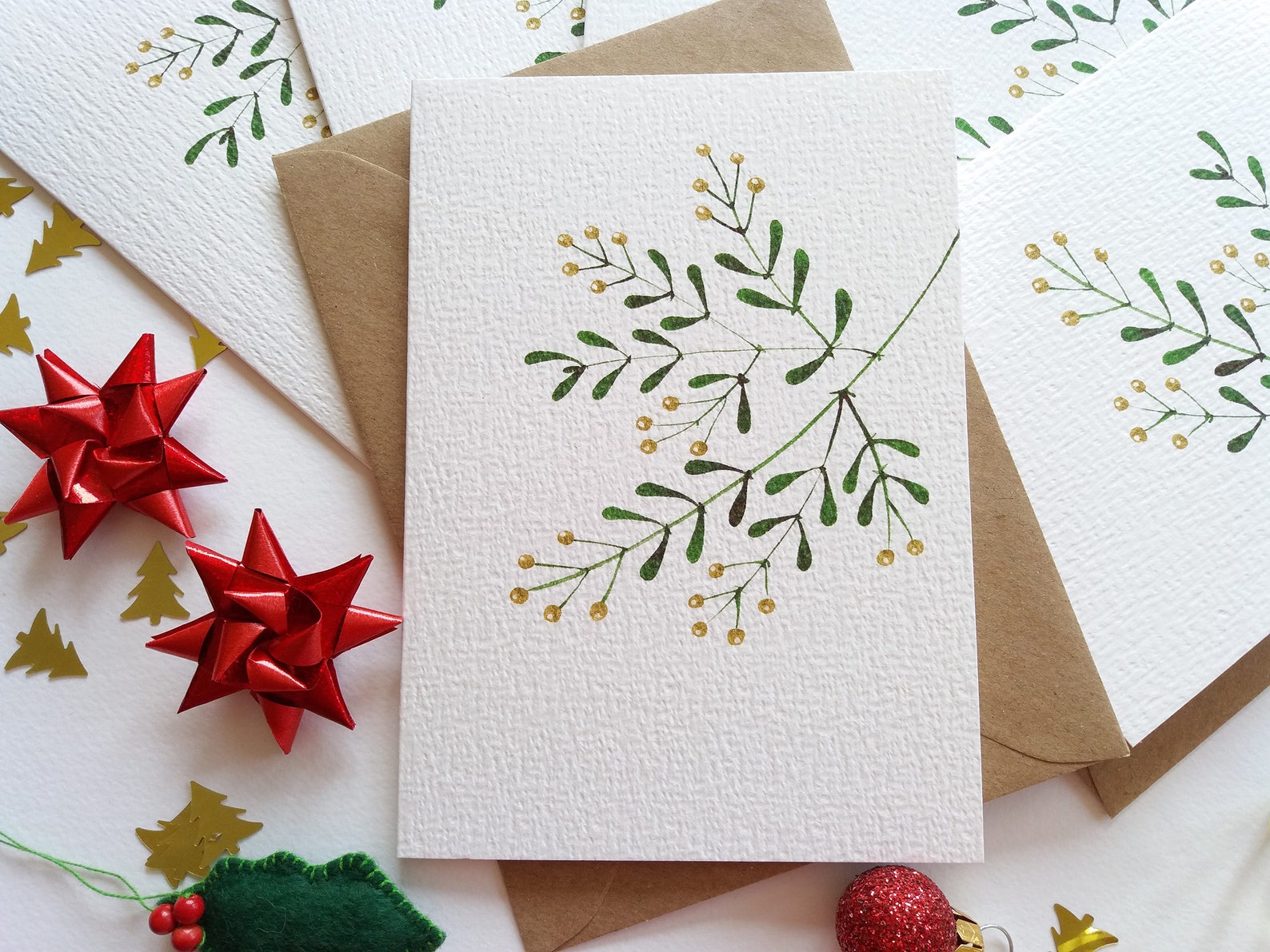 Christmas Cards Set of 6 mistletoe Cards | Etsy