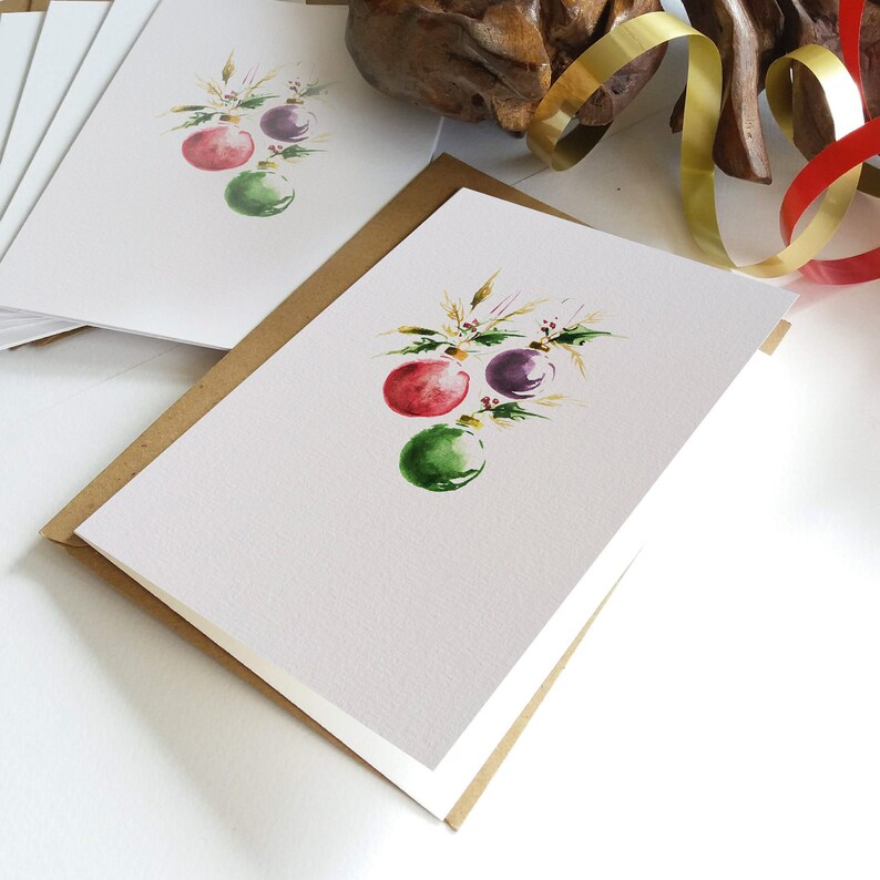 Christmas Cards. Set of 6 christmas Baubles Cards. Minimalist Cards ...