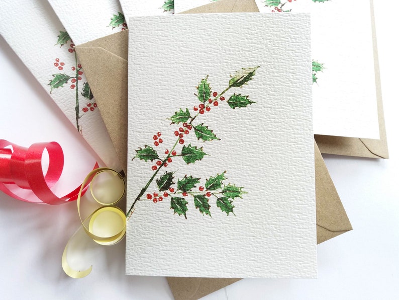 Christmas Cards Set of 6 Holly Leaves Cards | Etsy