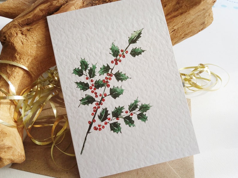 Christmas Cards Set of 6 holly Leaves and - Etsy