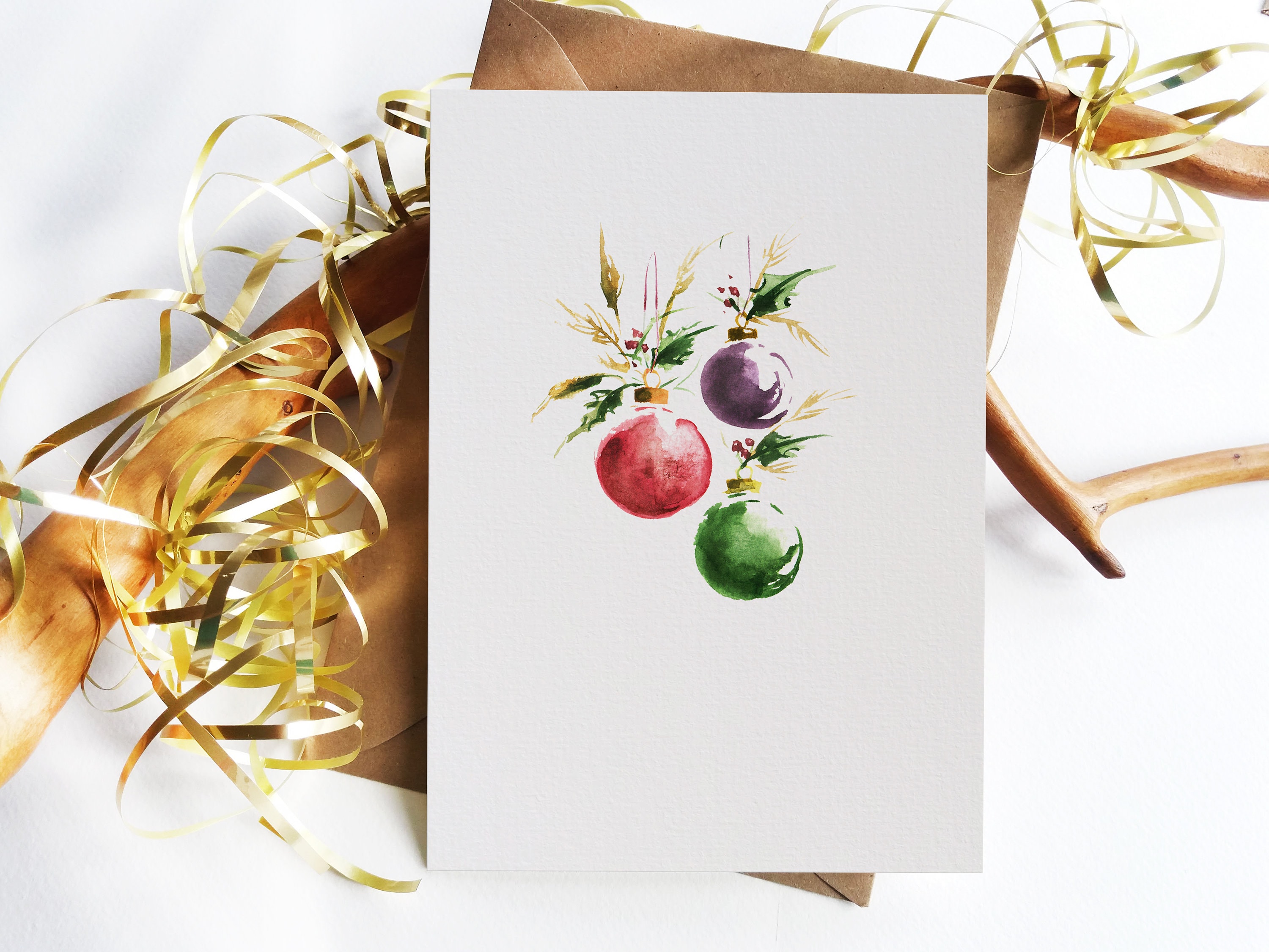 Christmas Cards. Set of 6 christmas Baubles Cards. Minimalist Cards ...