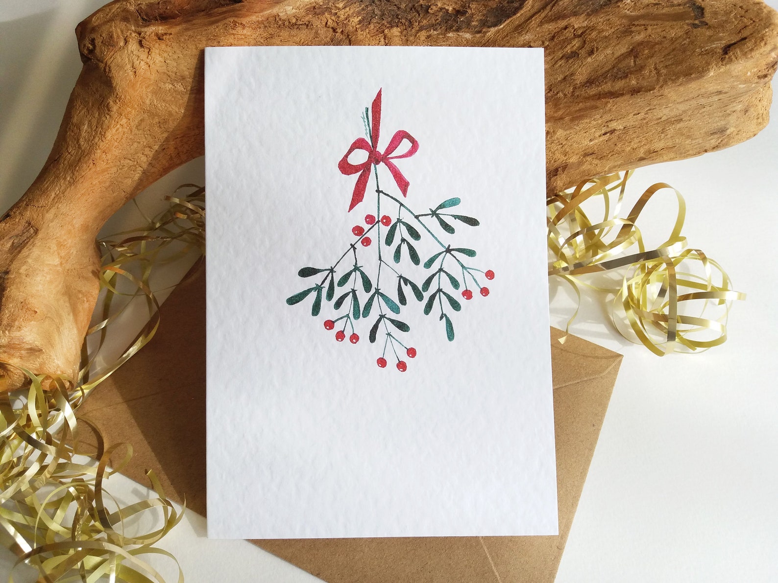 Christmas Cards Set of 6 mistletoe With Red - Etsy