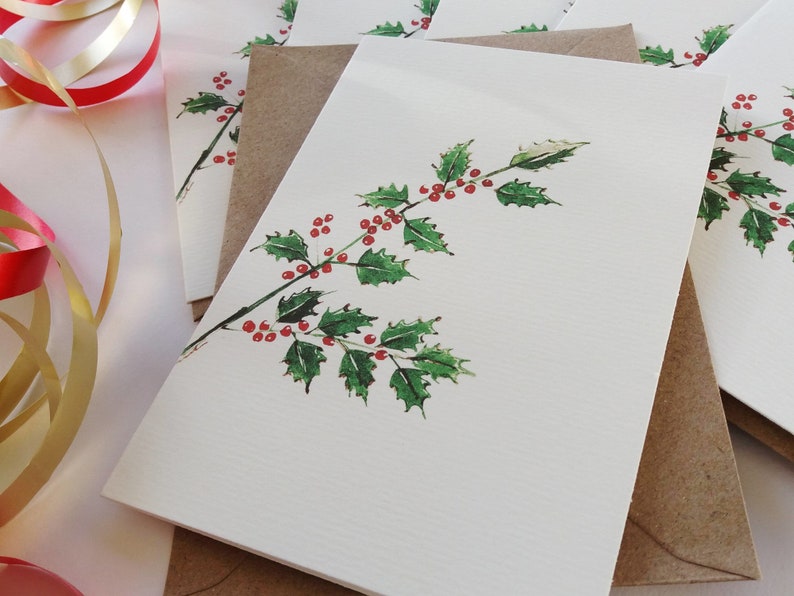 Christmas Cards Set of 6 Holly Leaves Cards | Etsy