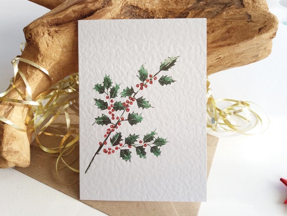 Christmas Cards Set of 6 holly Leaves and - Etsy