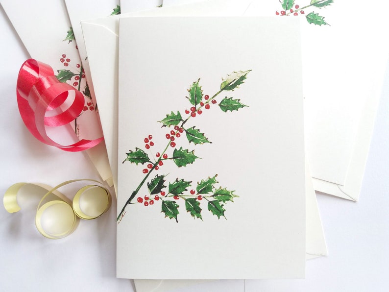 Christmas Cards Set of 6 Holly Leaves Cards | Etsy