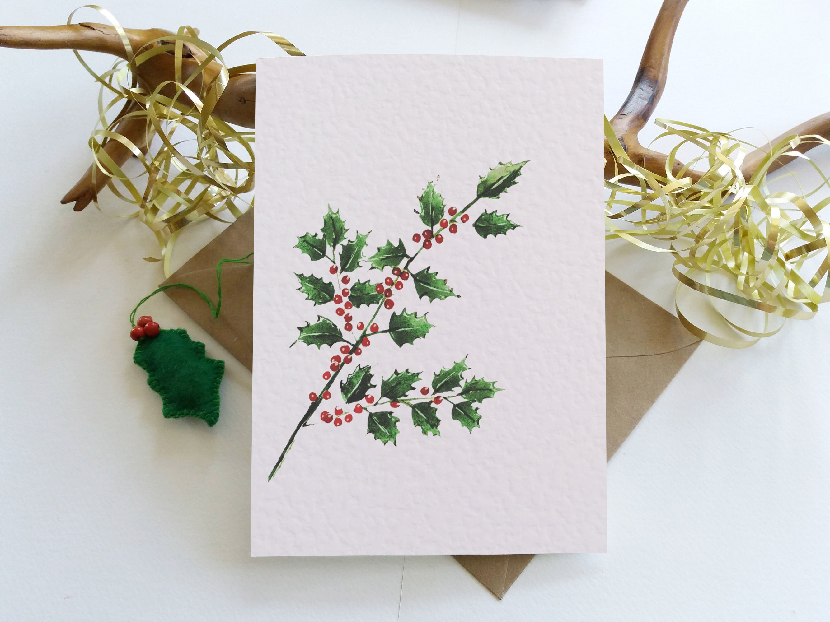 Christmas Cards. Set of 6 "holly Leaves and Berries" Cards. Holly ...