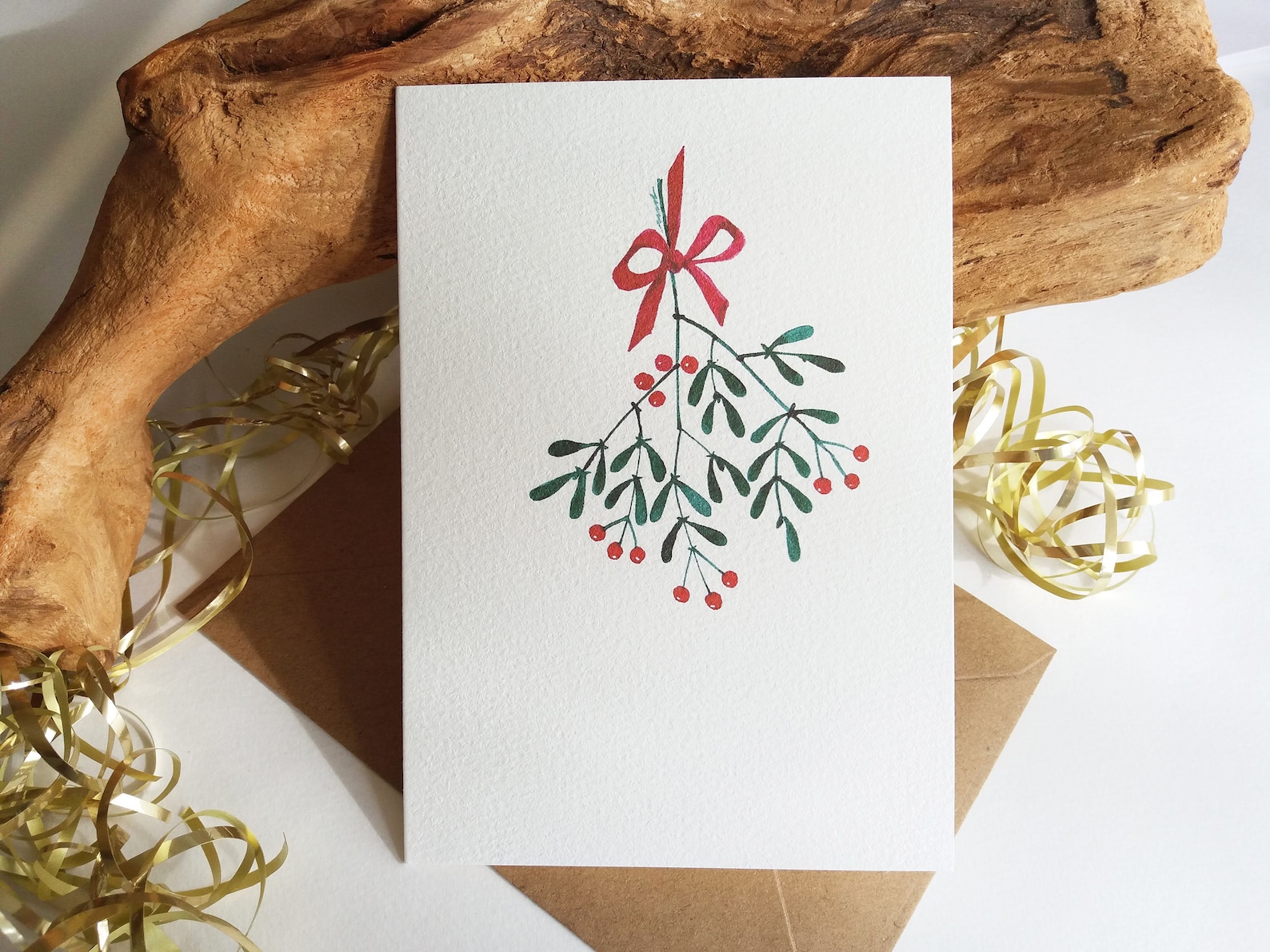 Christmas Cards Set of 6 mistletoe With Red - Etsy