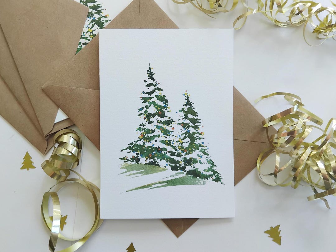 Christmas Cards - Set of 6 "evergreen Christmas Trees" Greeting Cards ...