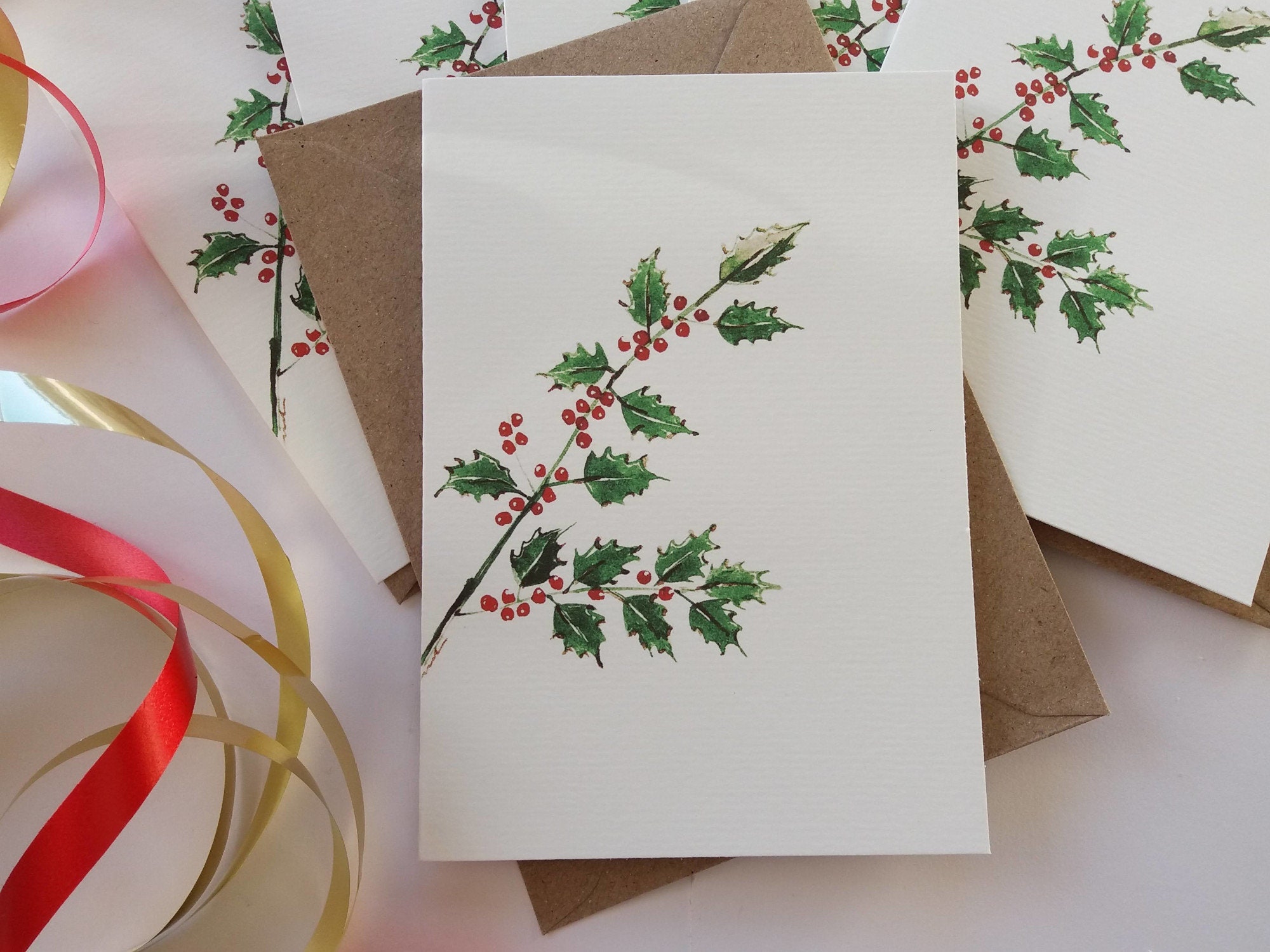 Christmas Cards Set of 6 Holly Leaves Cards | Etsy