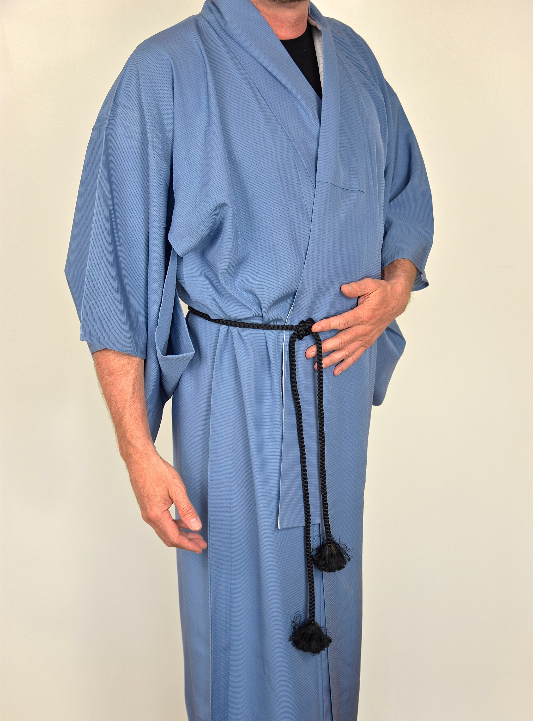 Japanese Vintage Kimono Robe Silk in bronze with Obijime belt