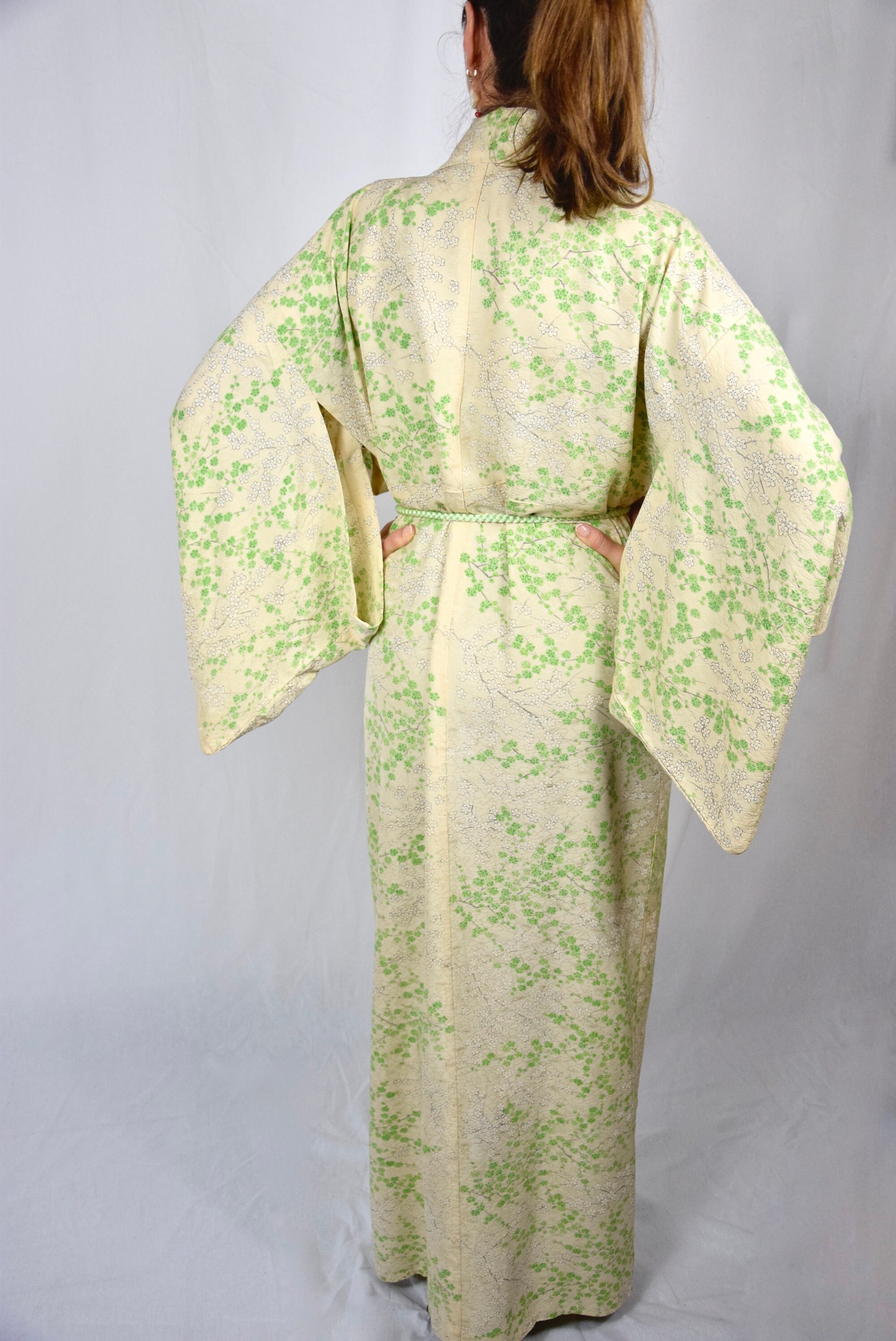 Japanese Vintage Kimono Robe with free Obijime belt, Silk Gown, Silk ...