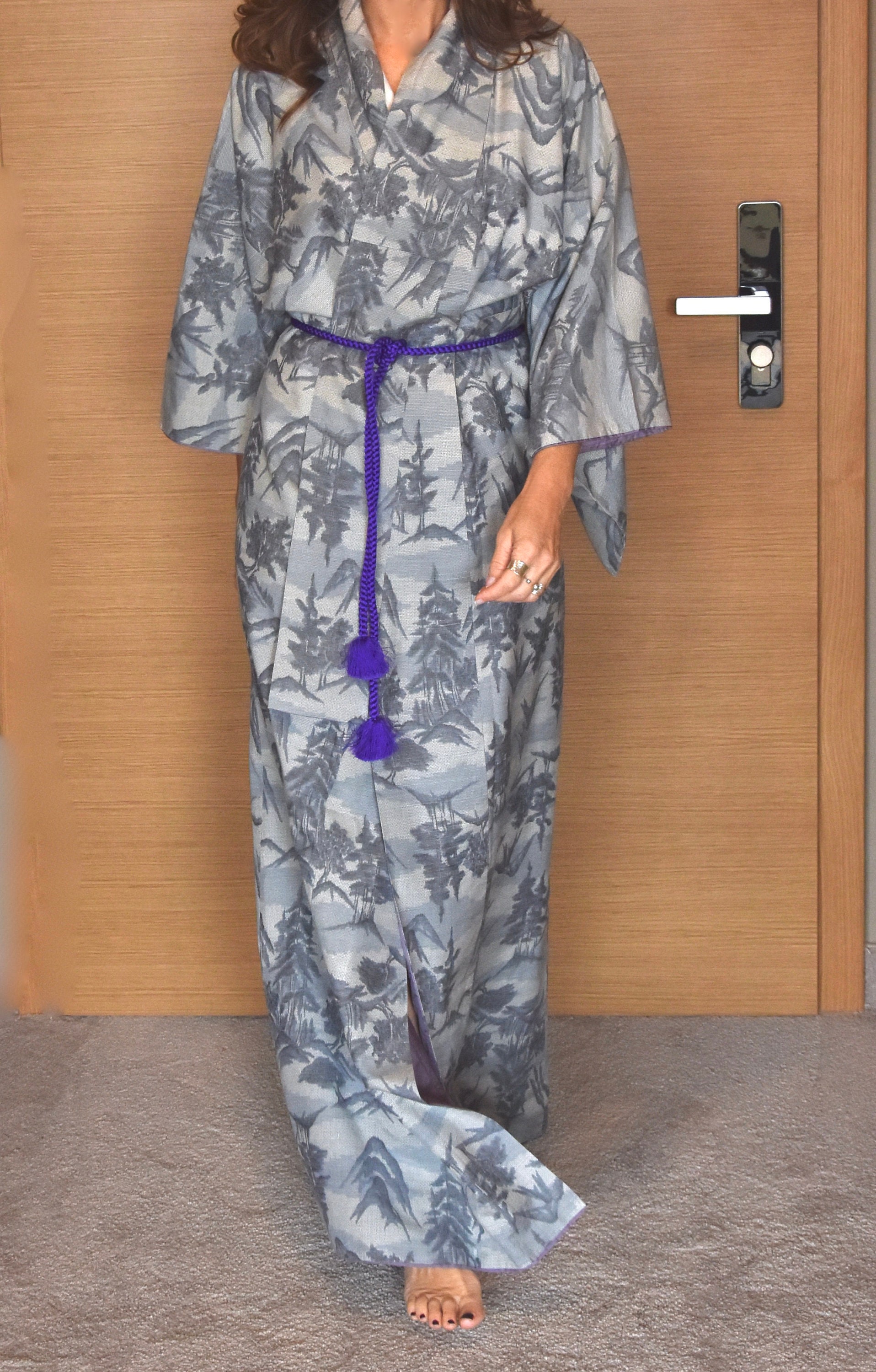 Cleaned Japanese Vintage Kimono Robe with matching Obijime belt, unisex ...