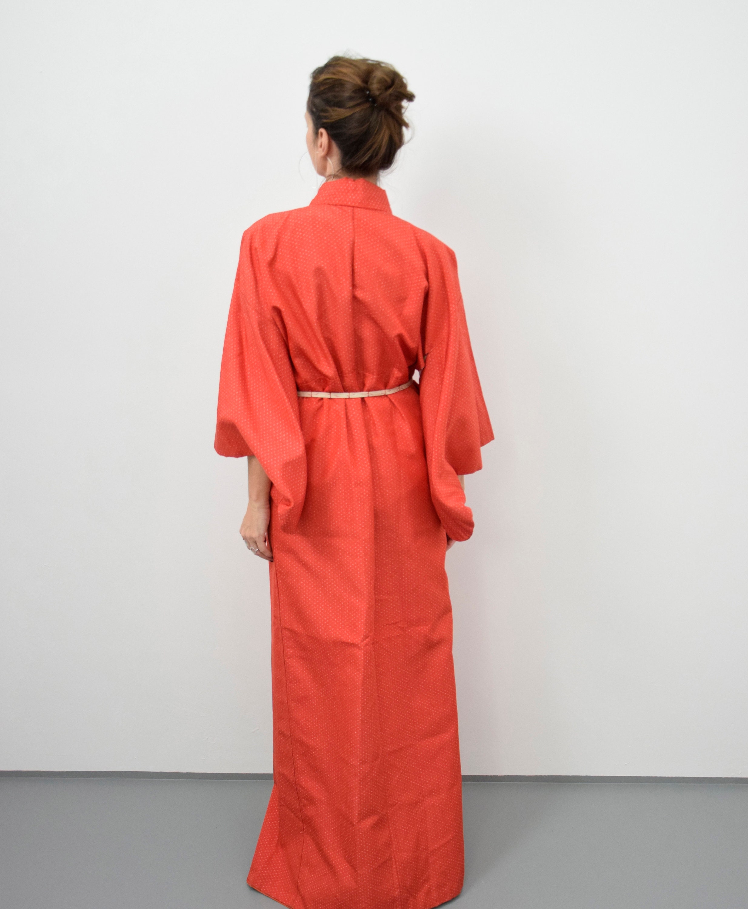 Japanese Vintage Kimono Robe Silk with Obijime belt, Silk Gown, Silk ...