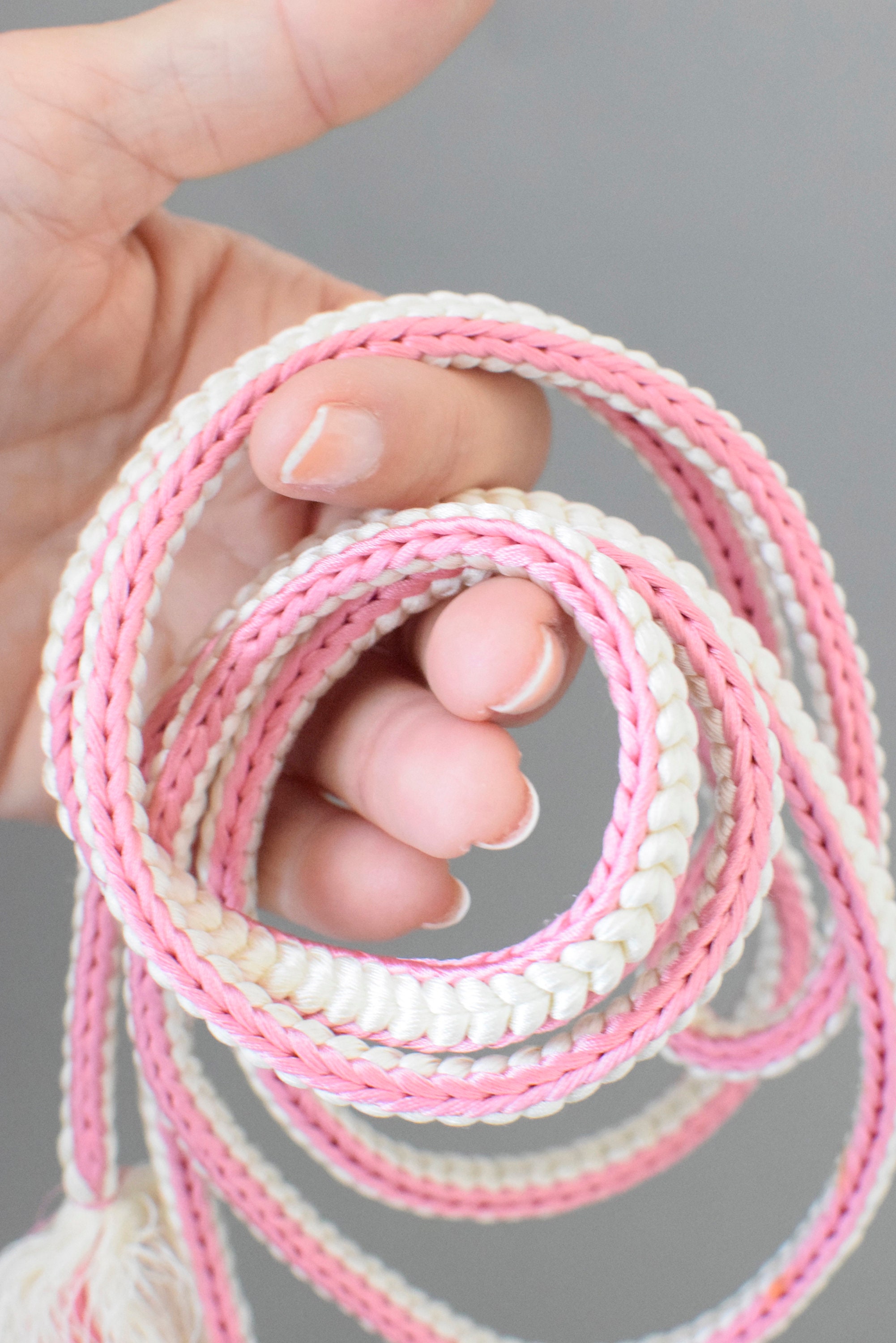 Obijime, Kumihimo Belt White with Pink, Silk Cord, Silk Belt, Kumihimo ...