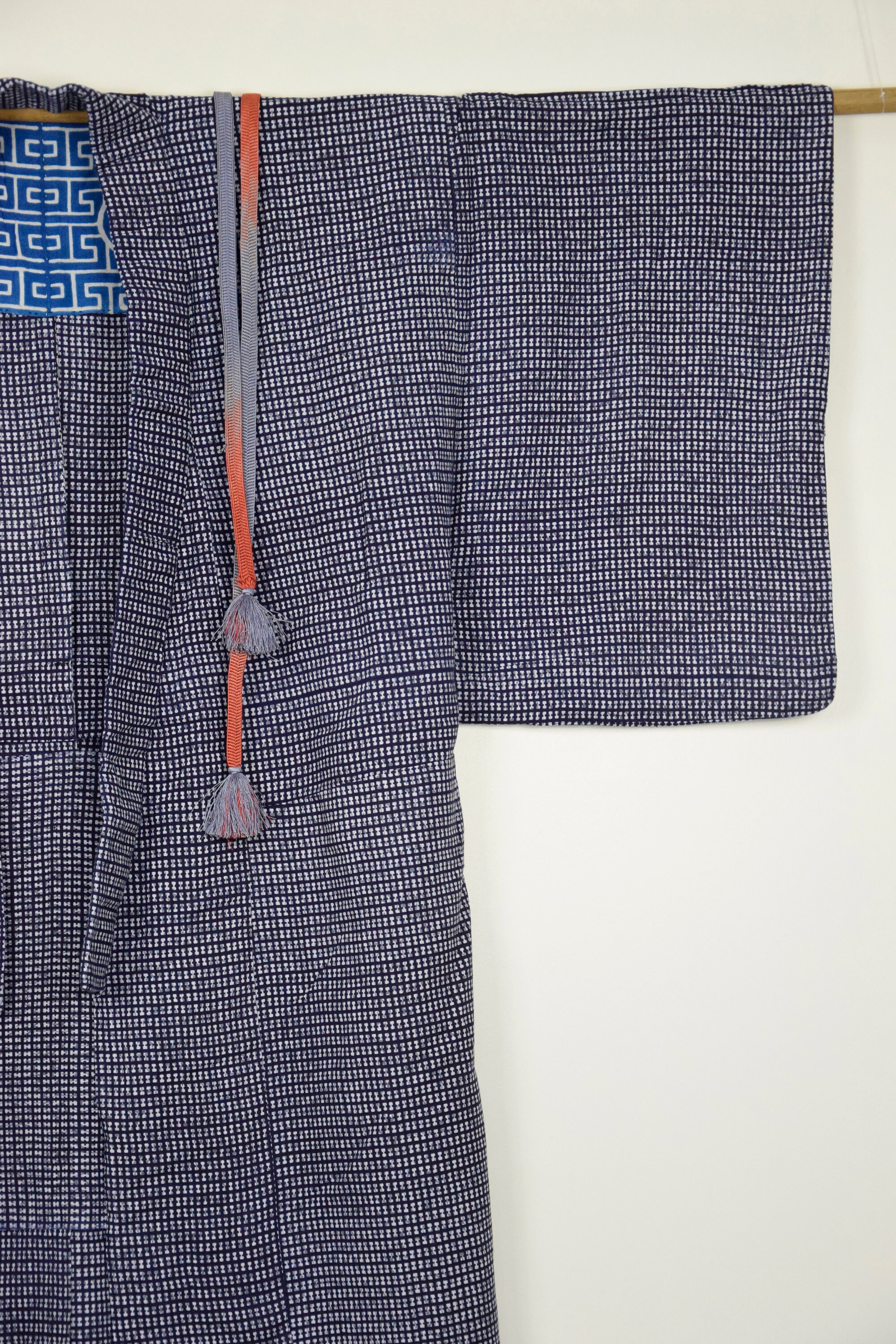 Japanese Vintage Yukata Robe with free Kumihimo belt, cotton Gown Robe ...