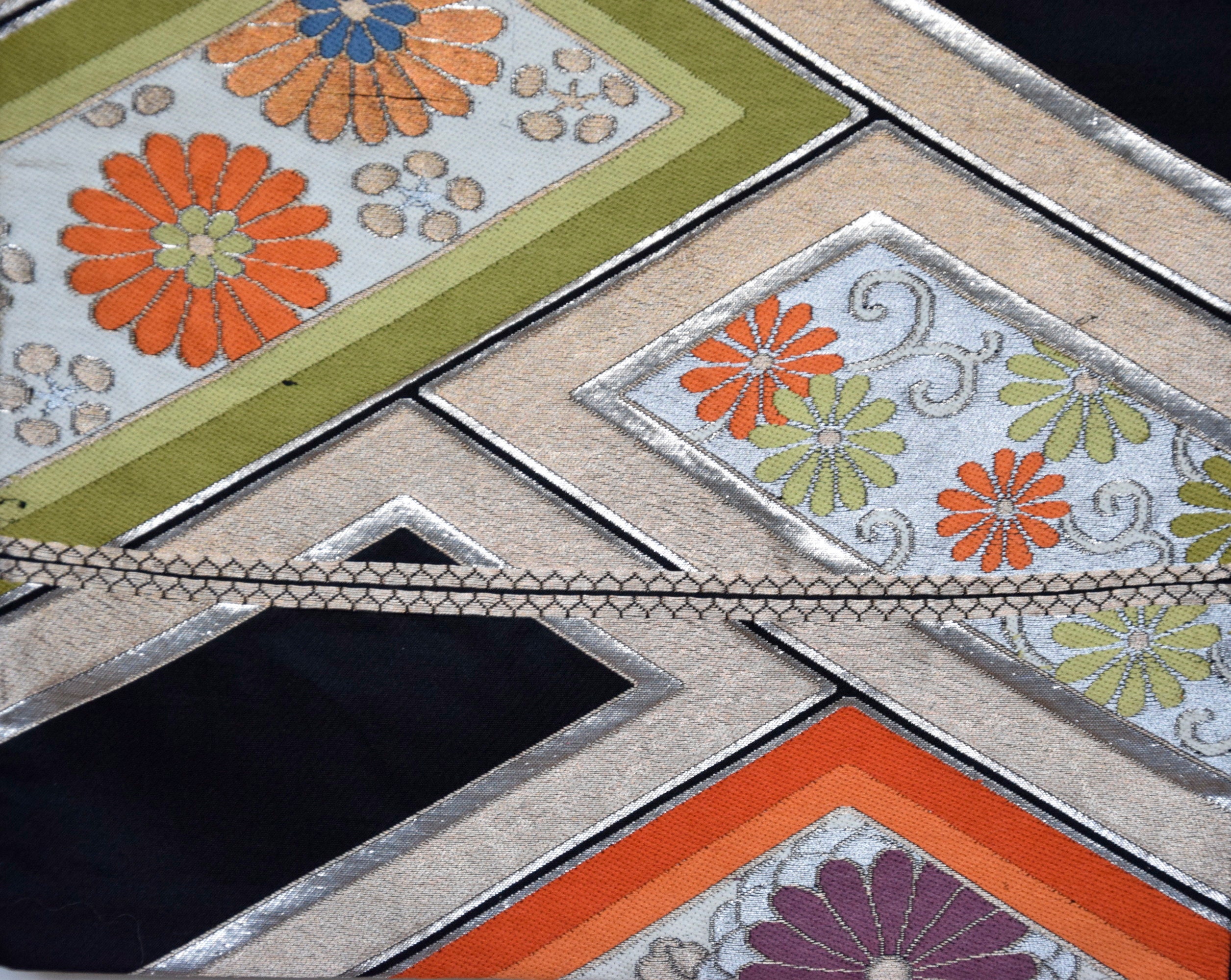 Japanese Obi Kiku Wall Decoration, Vintage Kimono Belt, KimonoMädchen,