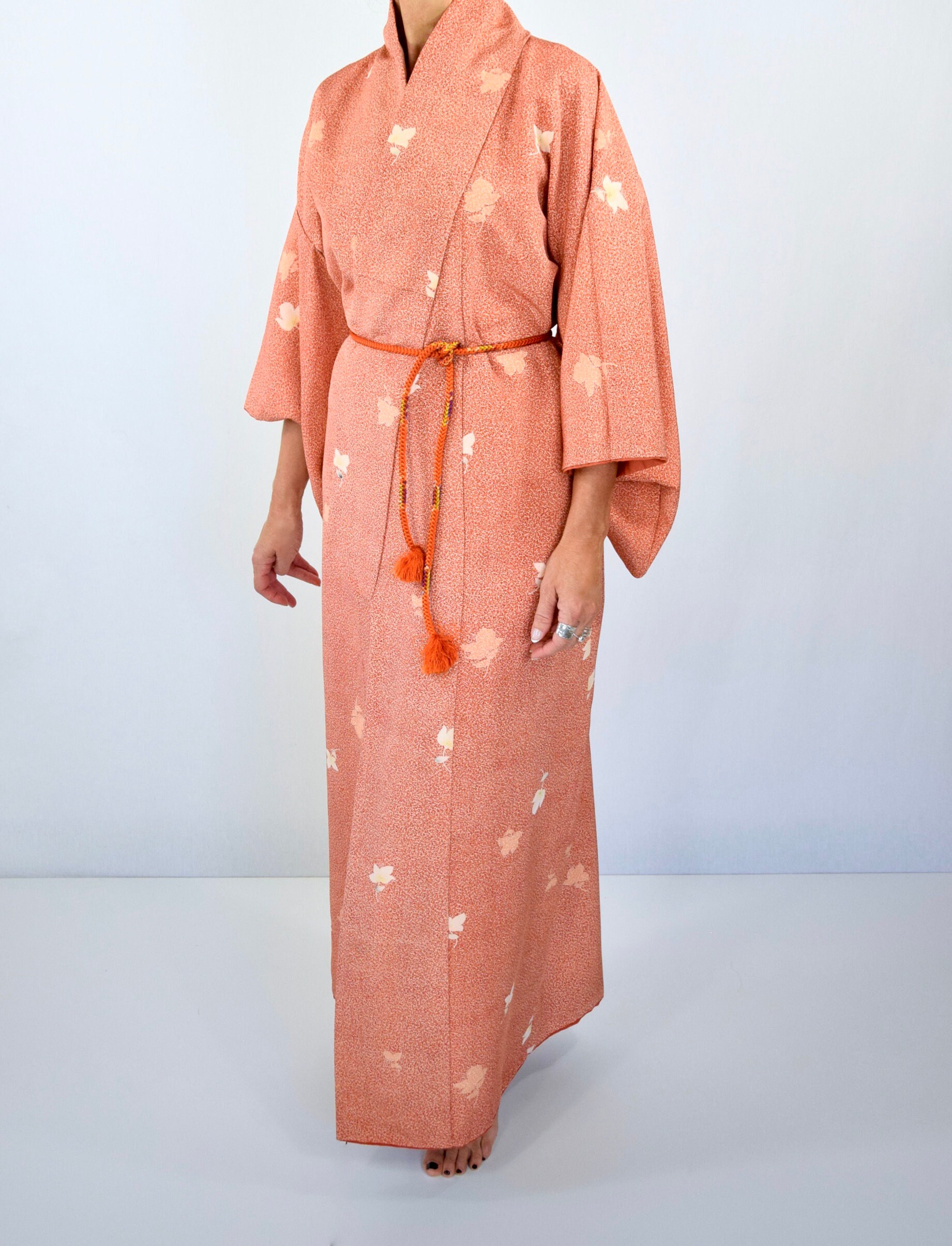 Cleaned Japanese Vintage Kimono Robe in orange with matching Obijime ...