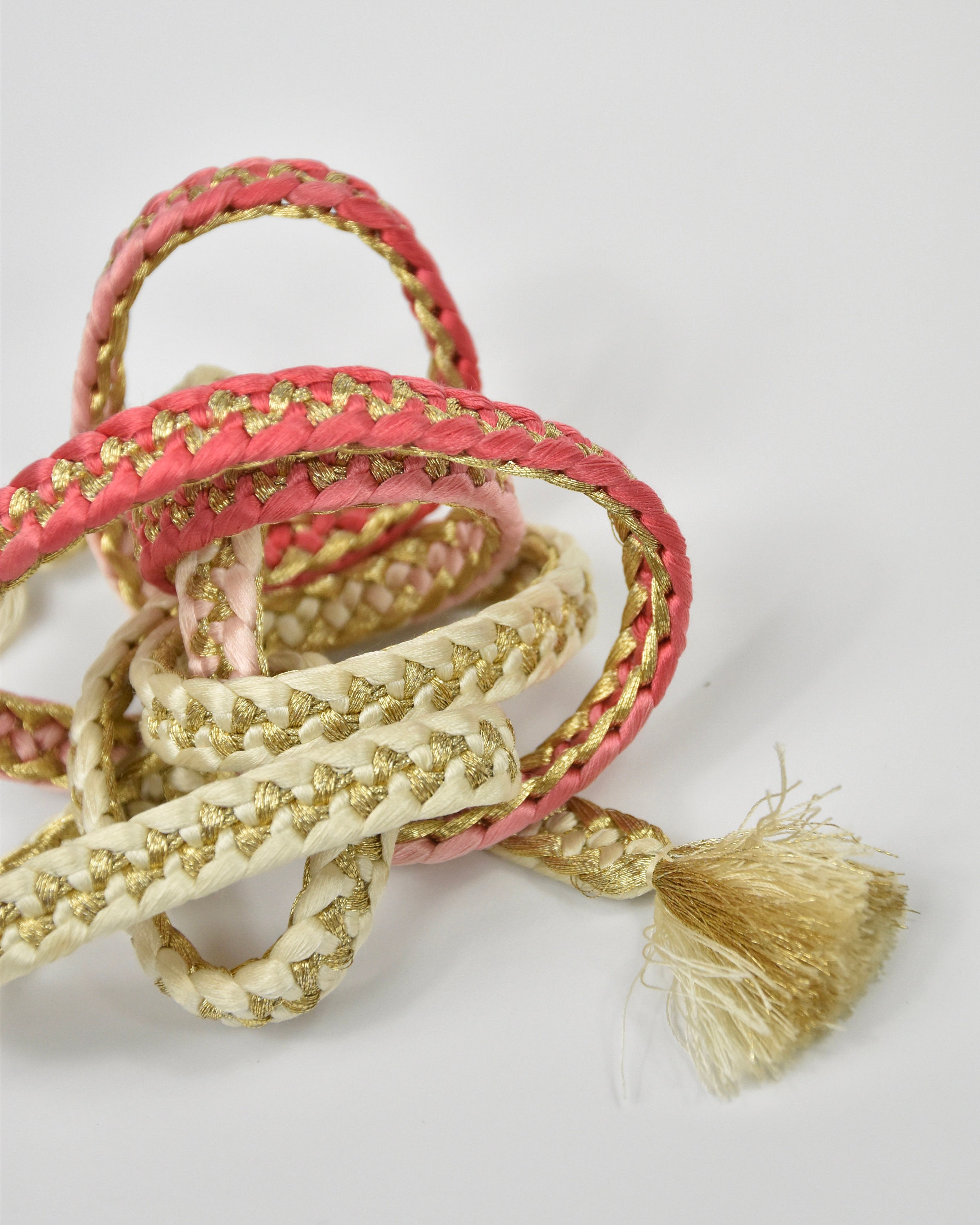 Obijime, Kumihimo Belt white & pink, Silk Cord, Silk Belt, Silk ...