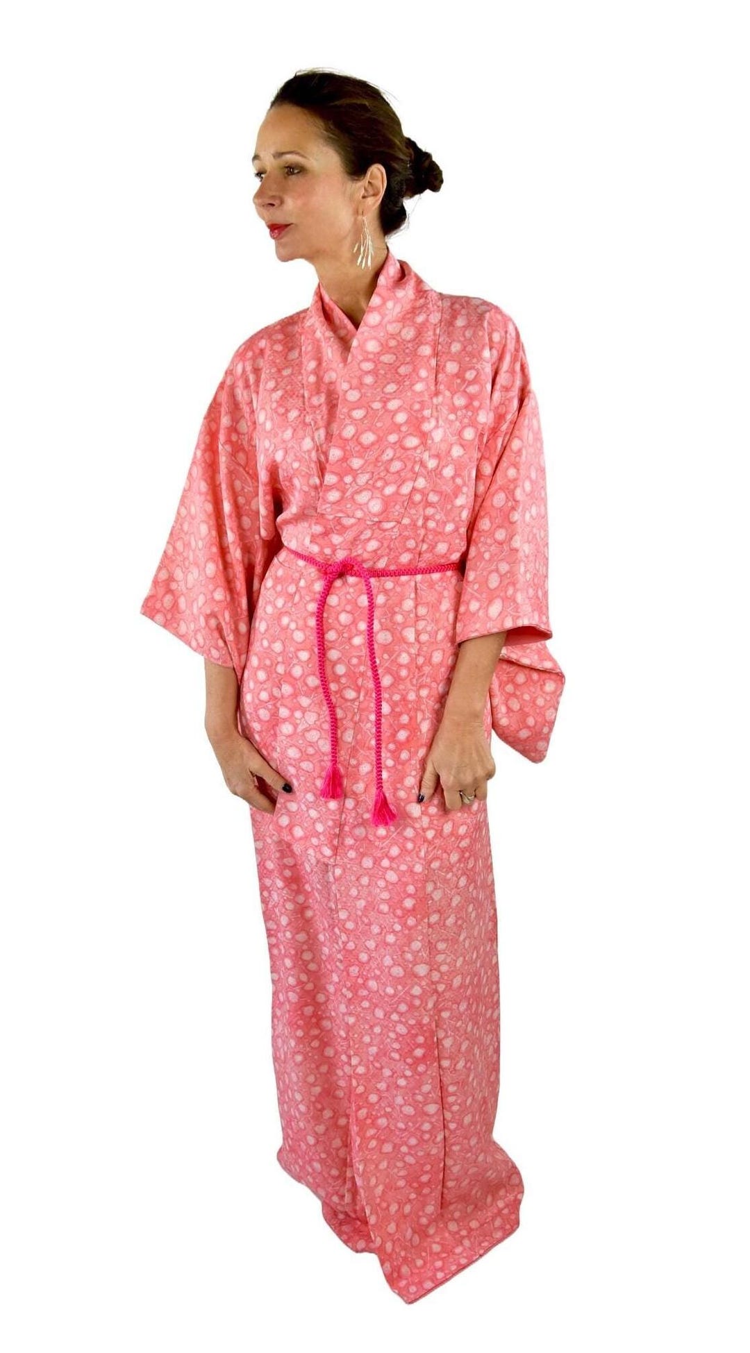 Japanese Hanami Kimono Robe in Pink With Silk Belt / Sakura Pattern ...