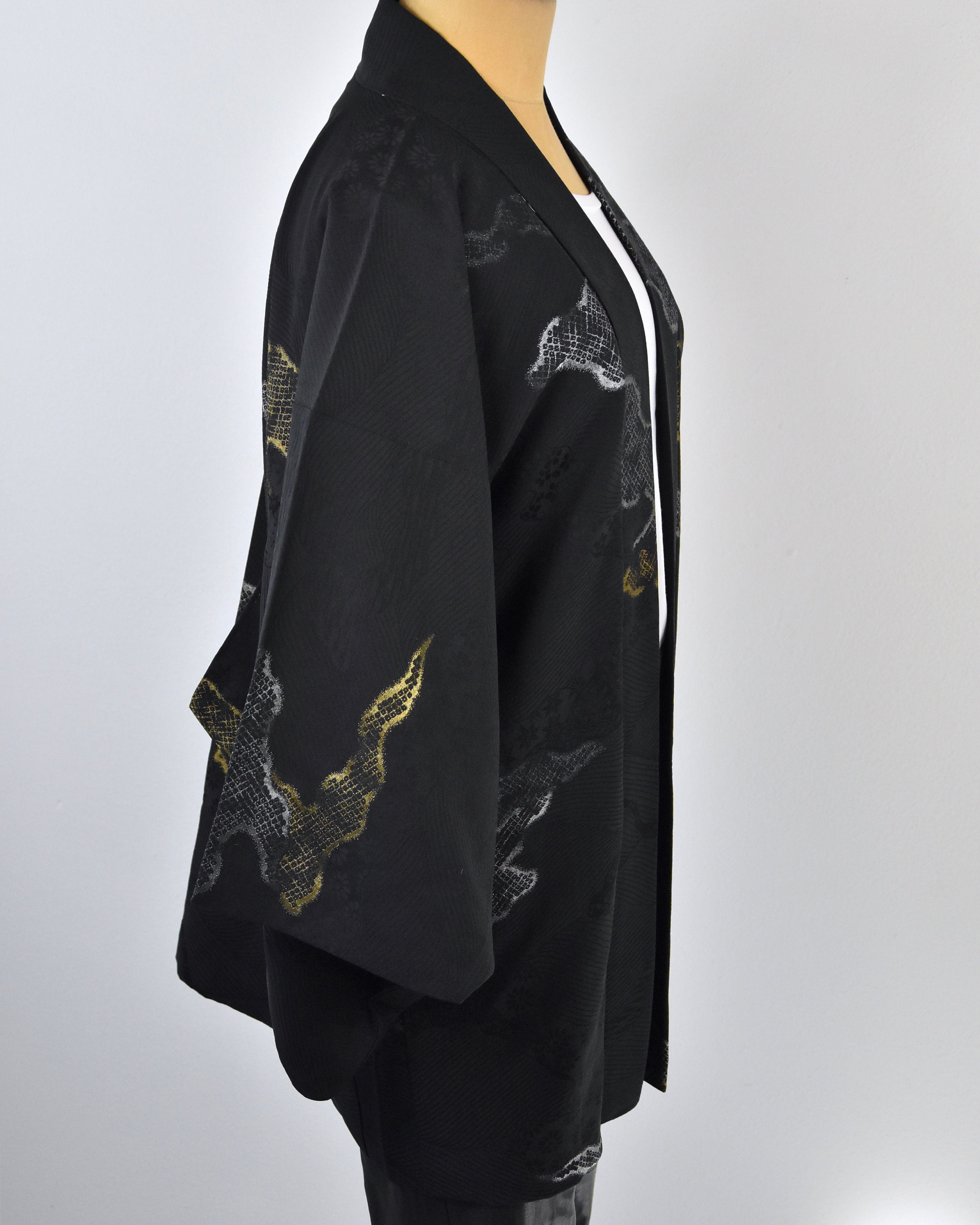 Original Japanese Haori/ black short silk Kimono Jacket / Evening ...