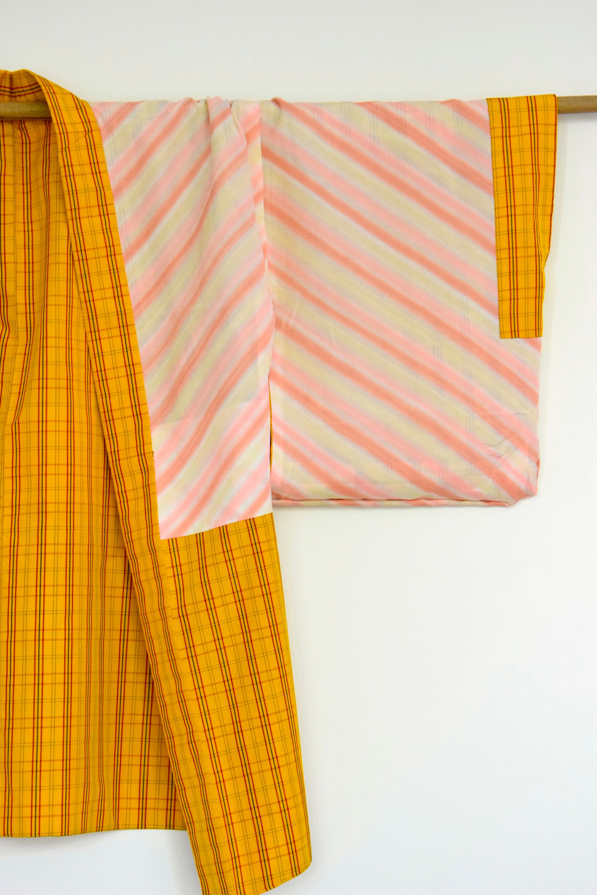 Vintage Haori, silk Kimono Jacket yellow with checks, reversible, short ...