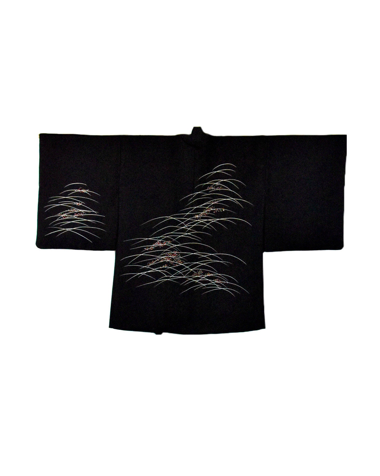 Japanese Haori Black / short silk Kimono Jacket / elegant hand-sewn ...