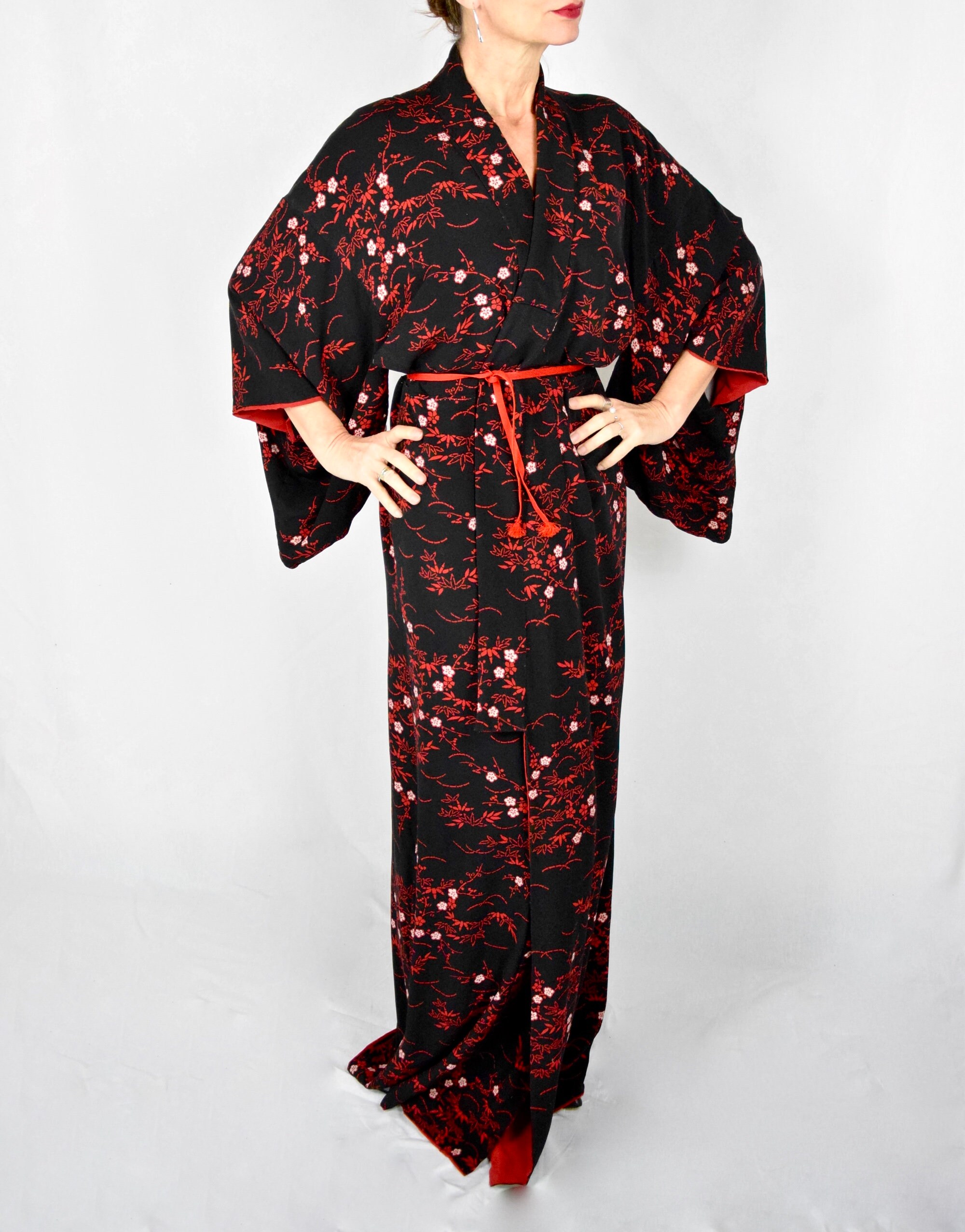 Japanese Vintage Kimono Robe including Kumihimo belt, Kaftan, Present ...