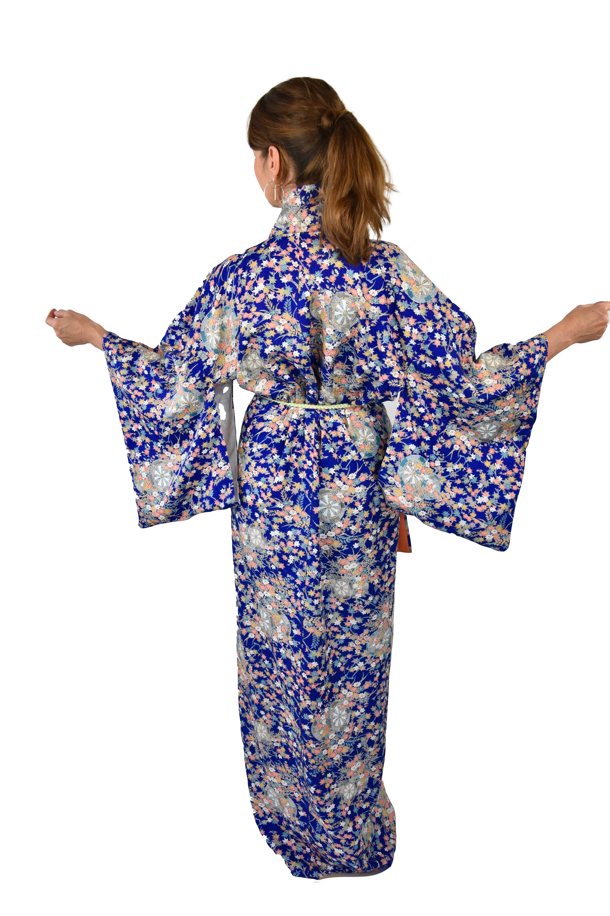 Japanese Vintage Kimono Robe Blue With Belt Cleaned And Ready To Wear