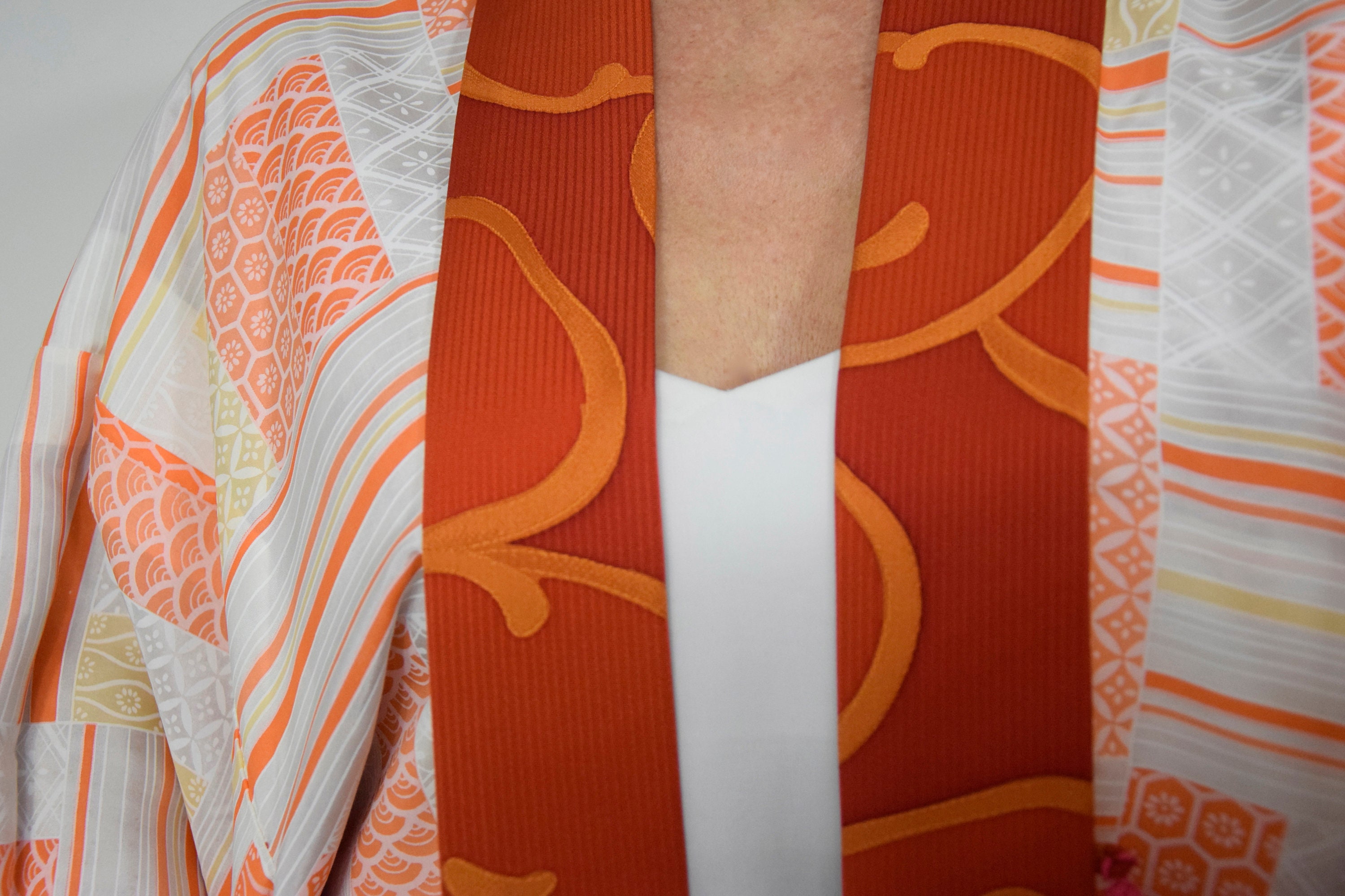 Vintage Haori, short silk Kimono Jacket, orange asian Jacket, original ...