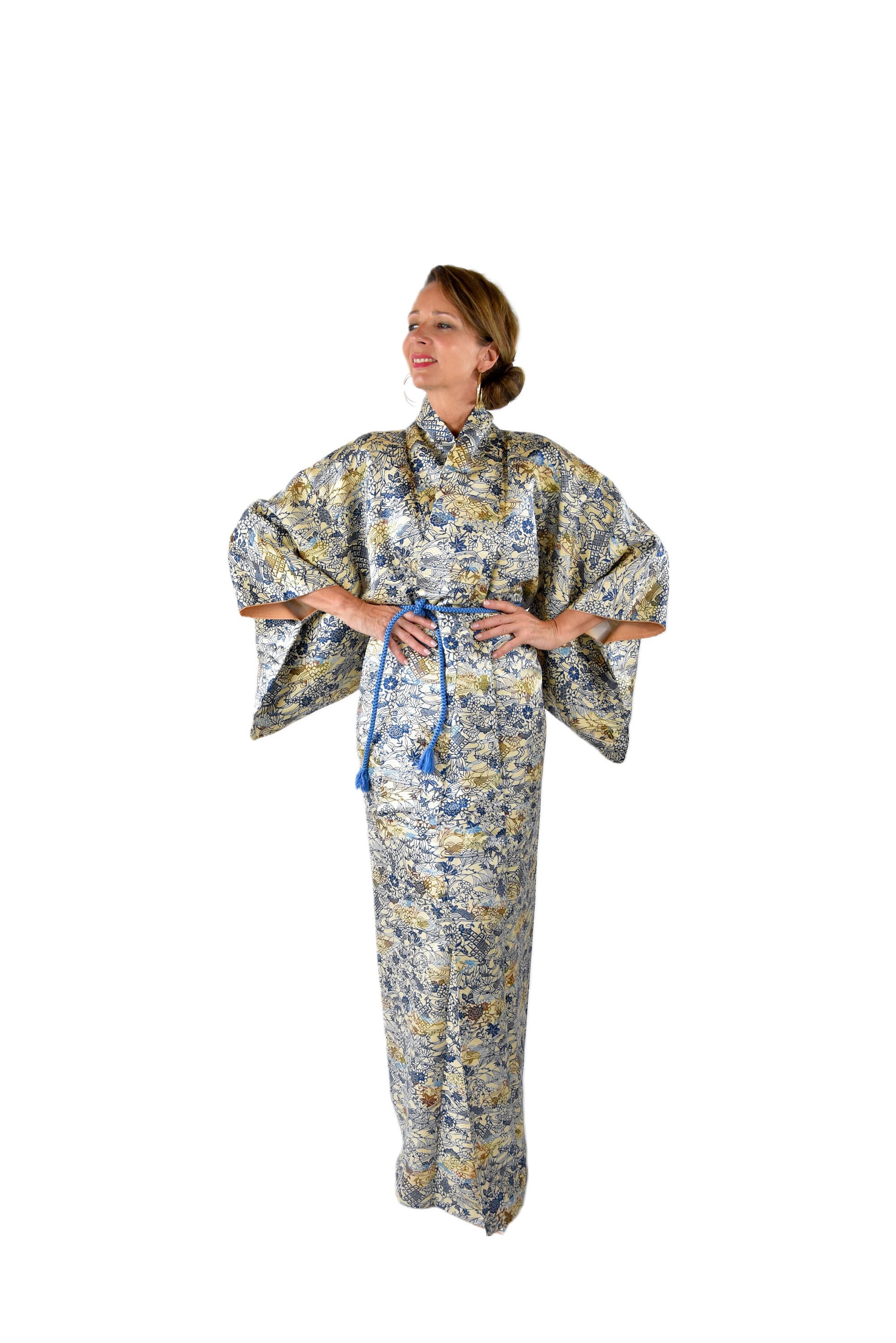 Japanese Kimono Robe Hana with Kumihimo belt / cleaned Vintage ...